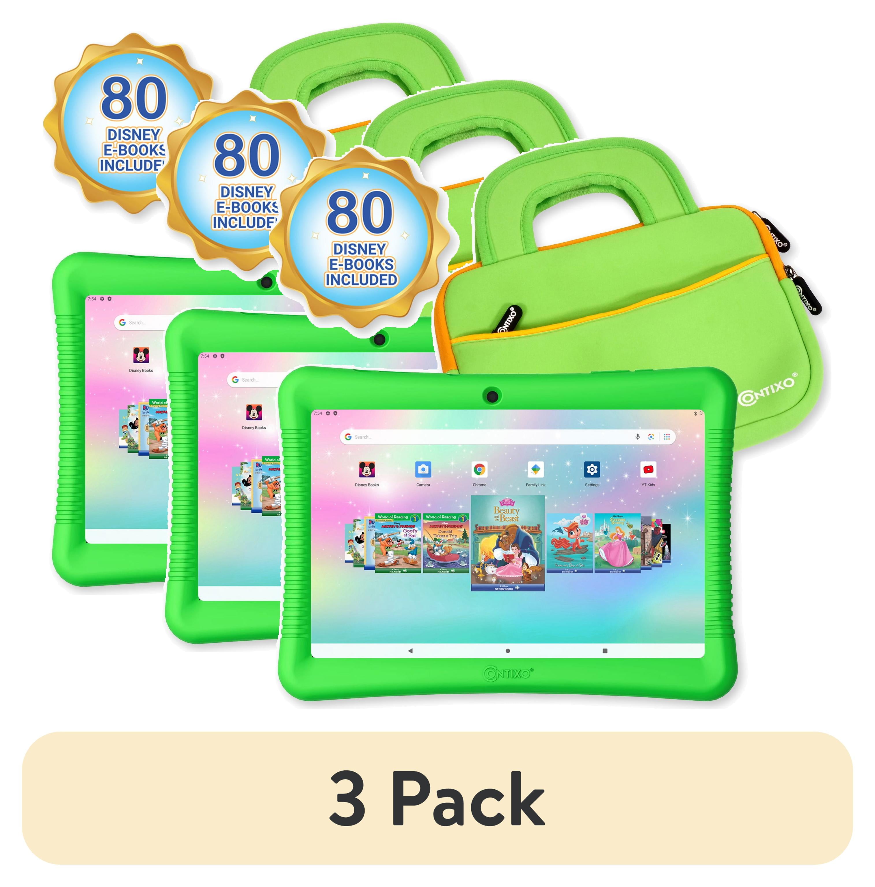 (3 pack) Contixo 10" Kids Tablet Bundle, 80 Disney eBooks, Case w ...