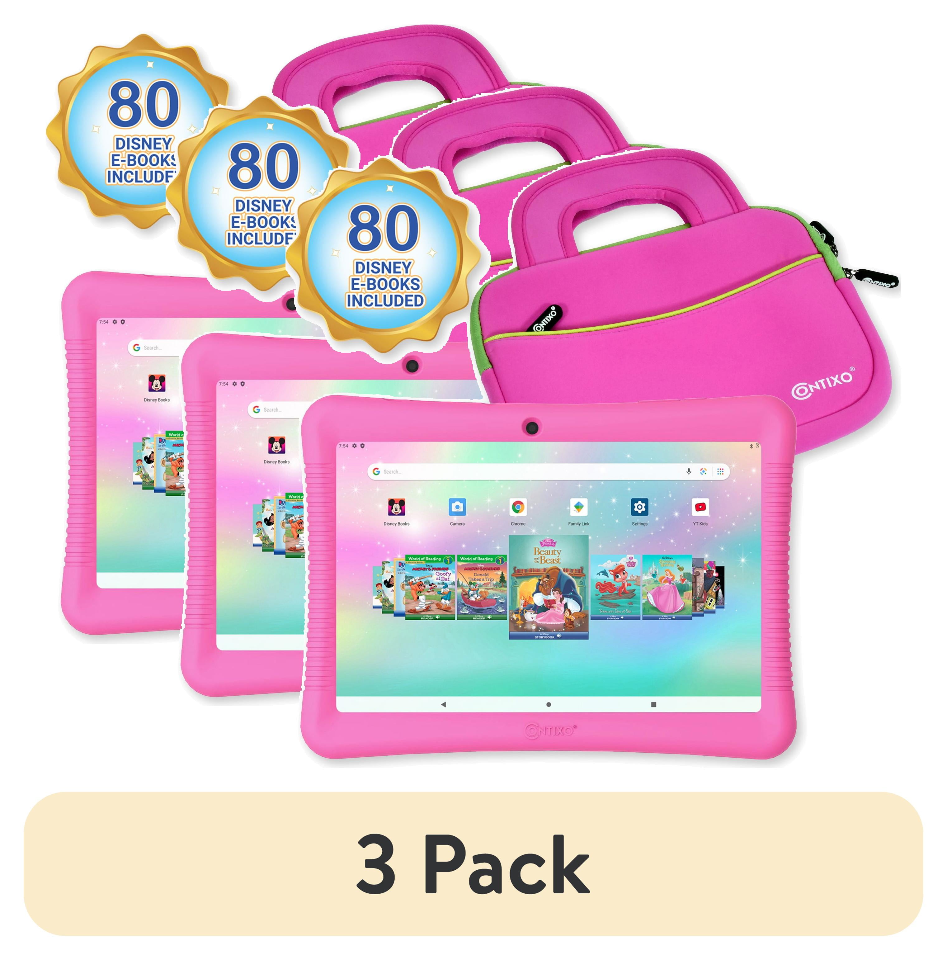 (3 pack) Contixo 10" Kids Tablet Bundle, 80 Disney eBooks, Case w ...