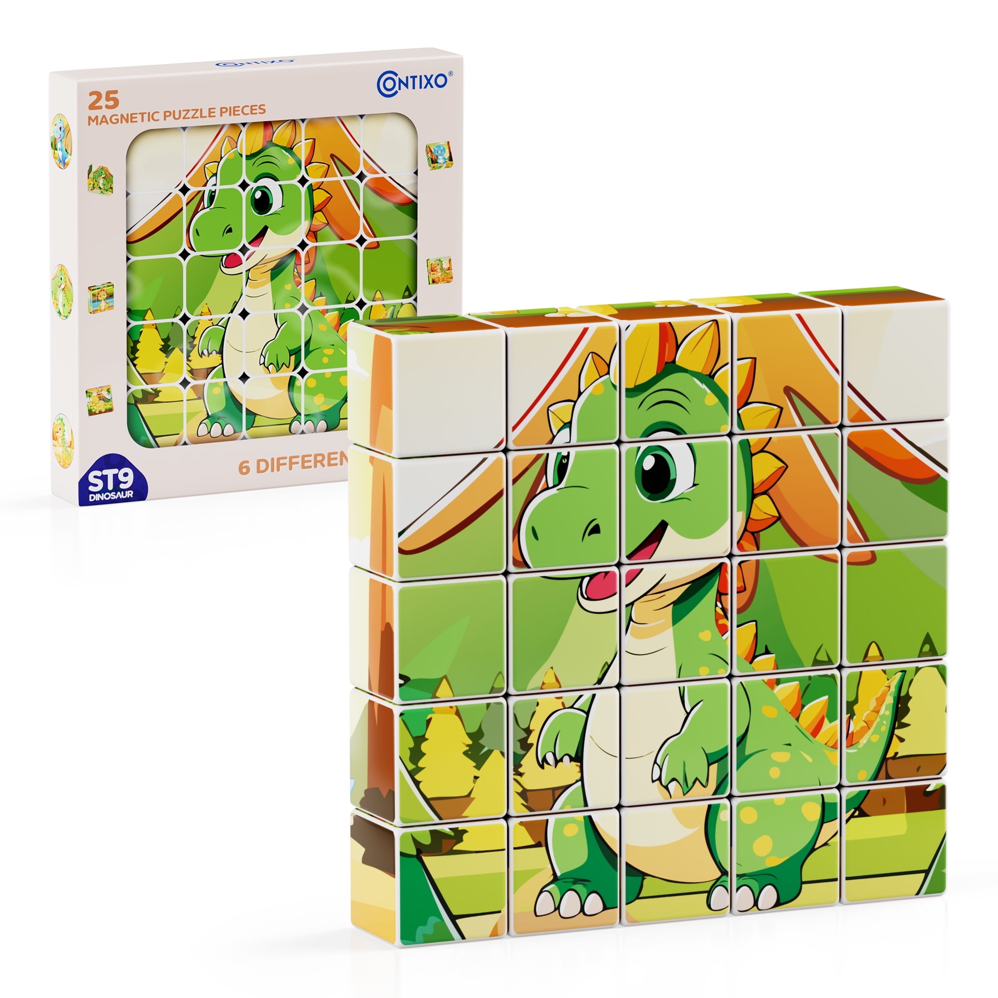Contixo ST9 Magnetic Building Blocks Set, 6 Dinosaur Scenes Kids Puzzle ...