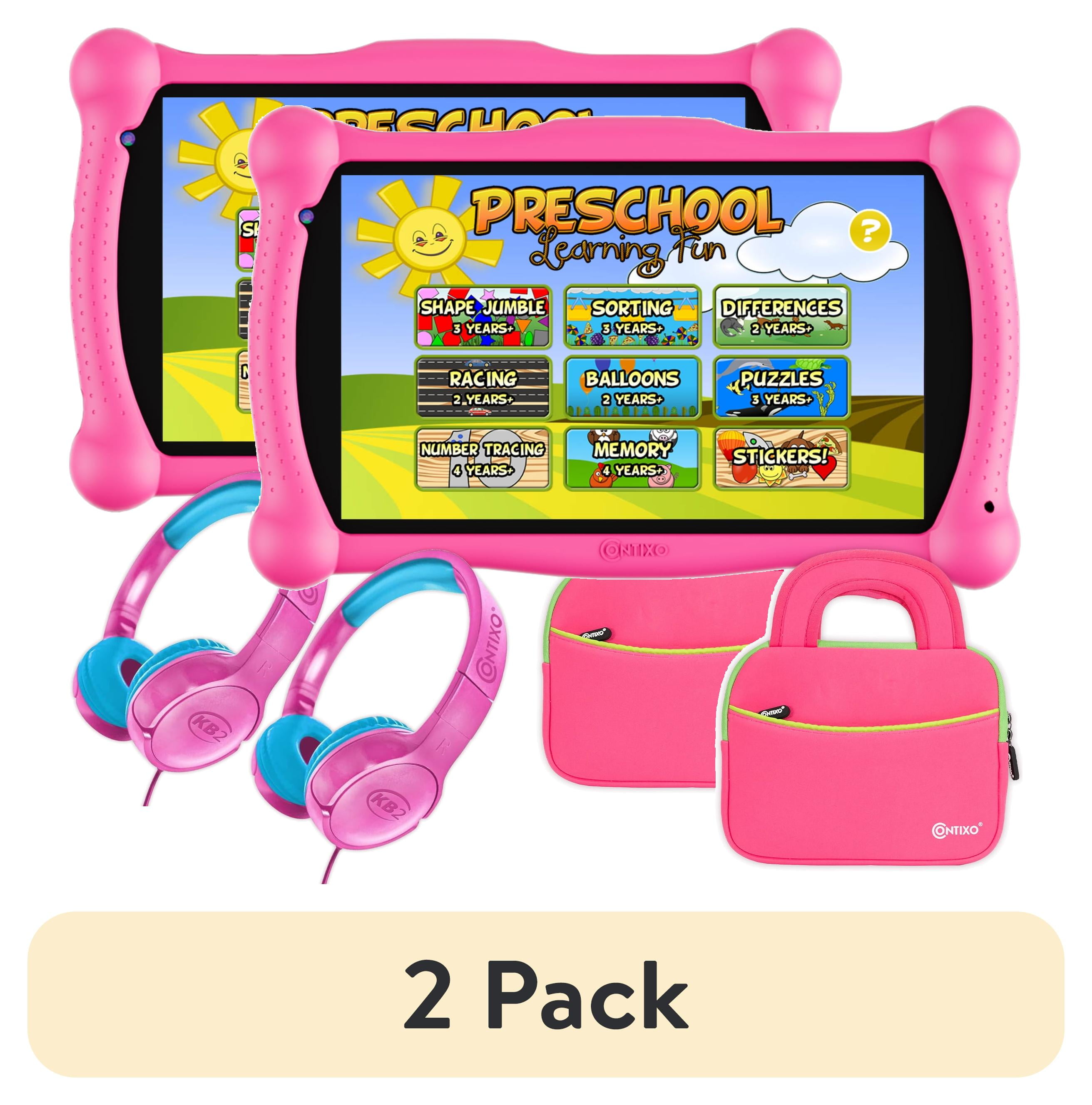 (2 pack) Contixo 7" Kids Tablet Bundle for Ages 3-12, 50 FREE Disney ...