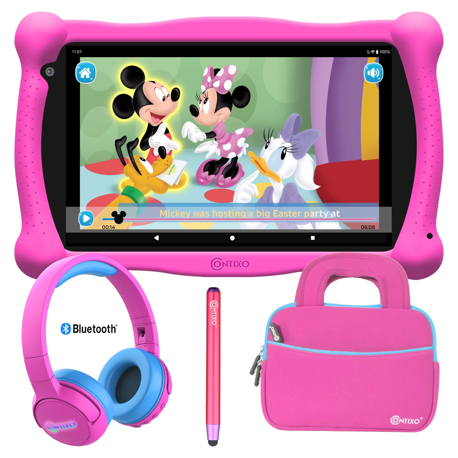 Contixo V10 7" Kids Tablet, Wireless Headphone and Tablet Bag Bundle ...