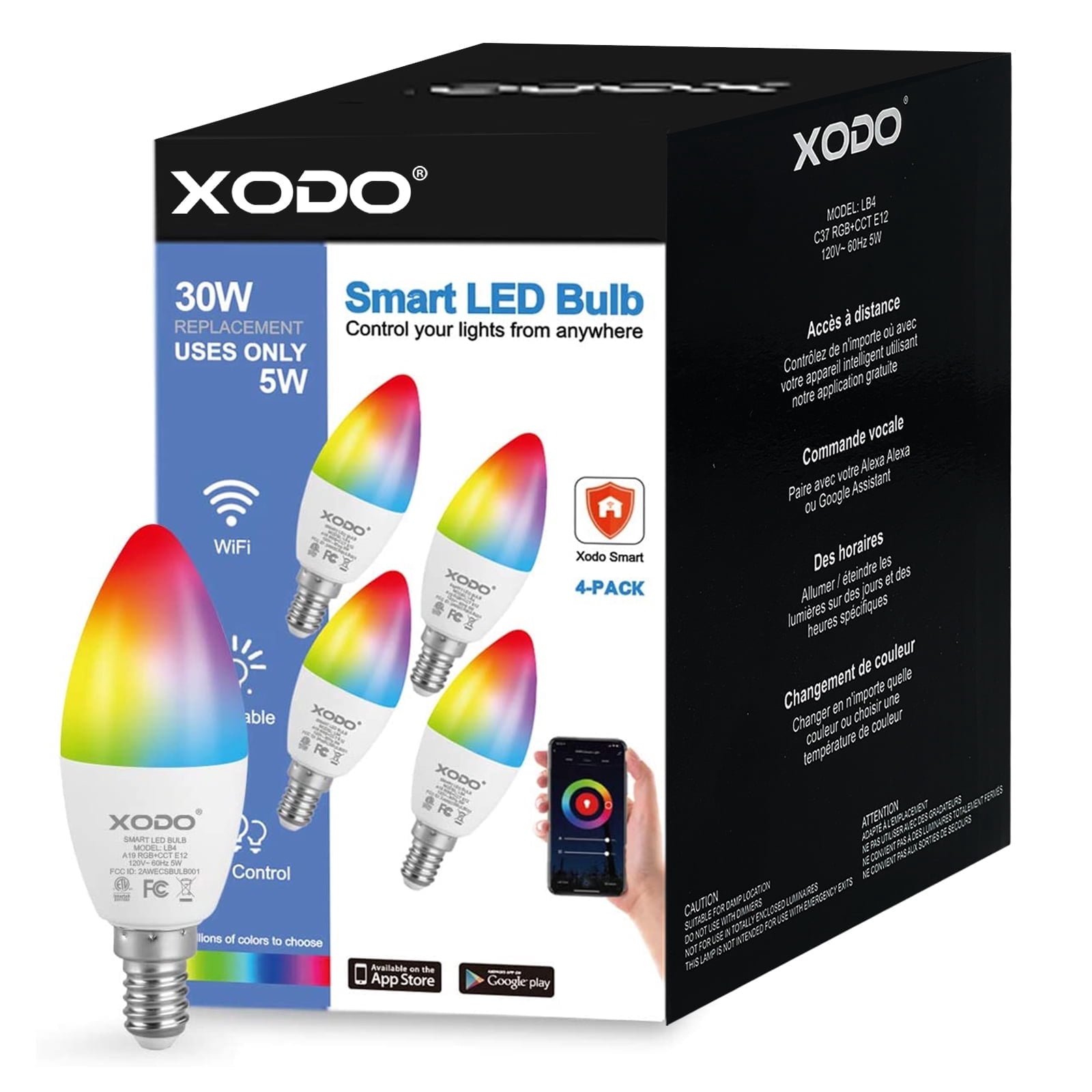 XODO Smart WiFi 4-Pack Light Bulbs, Voice & App Controlled, Compatible ...
