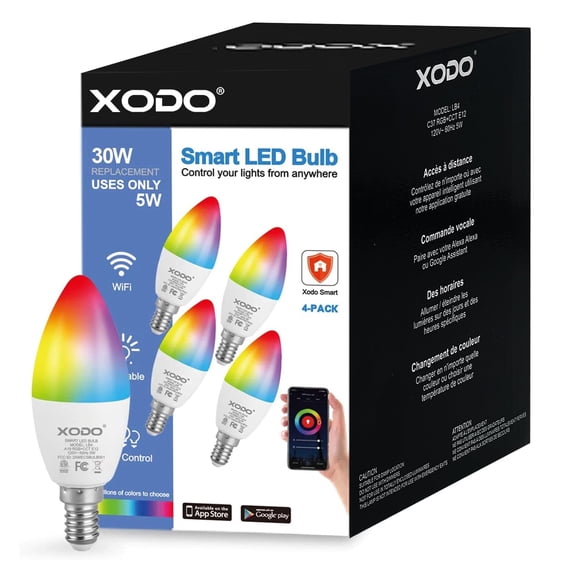 XODO Smart WiFi 4-Pack Light Bulbs, Voice & App Controlled, Compatible ...