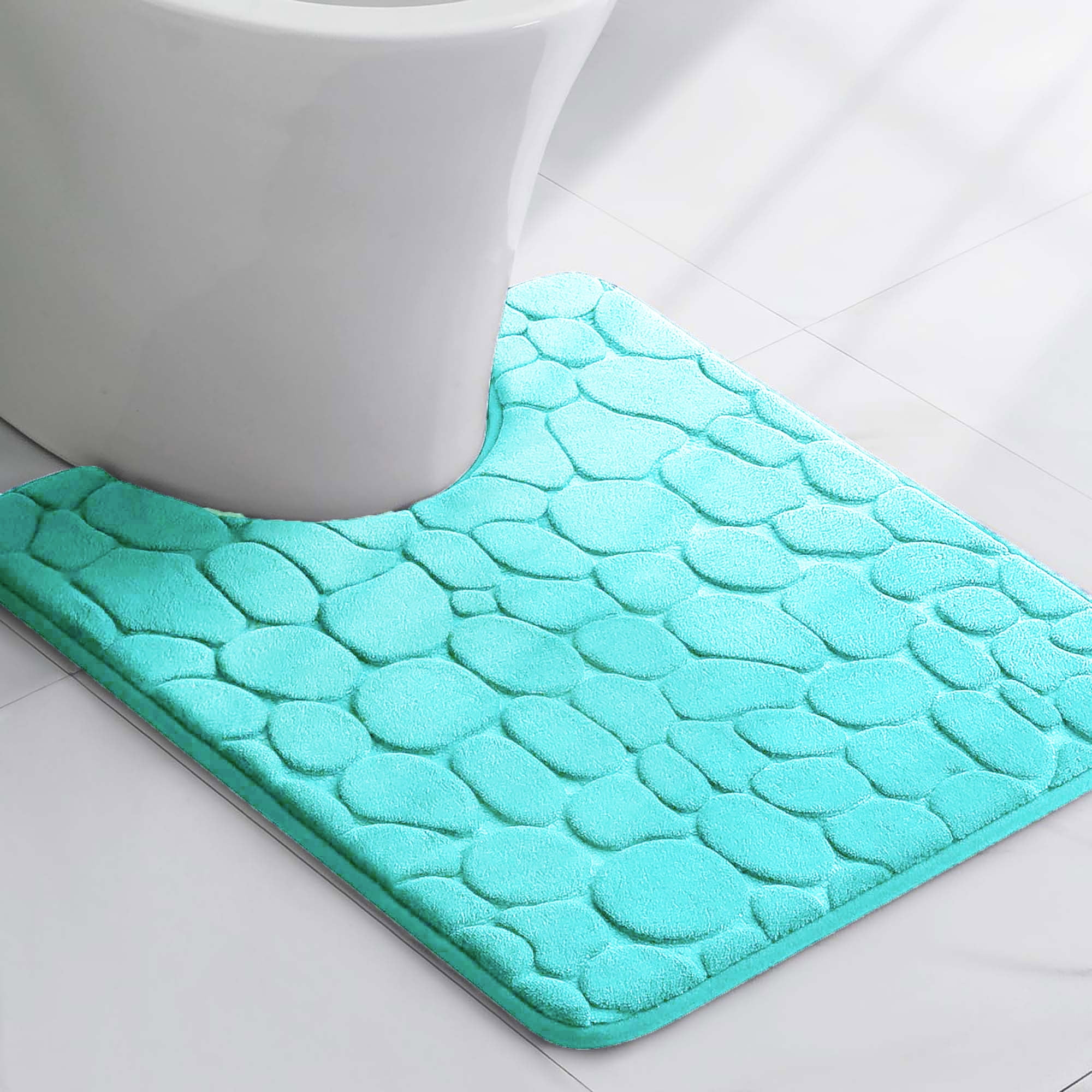 Memory Foam Contour Bath Mat Aqua Blue Pebble Design 18x20 - Walmart.com