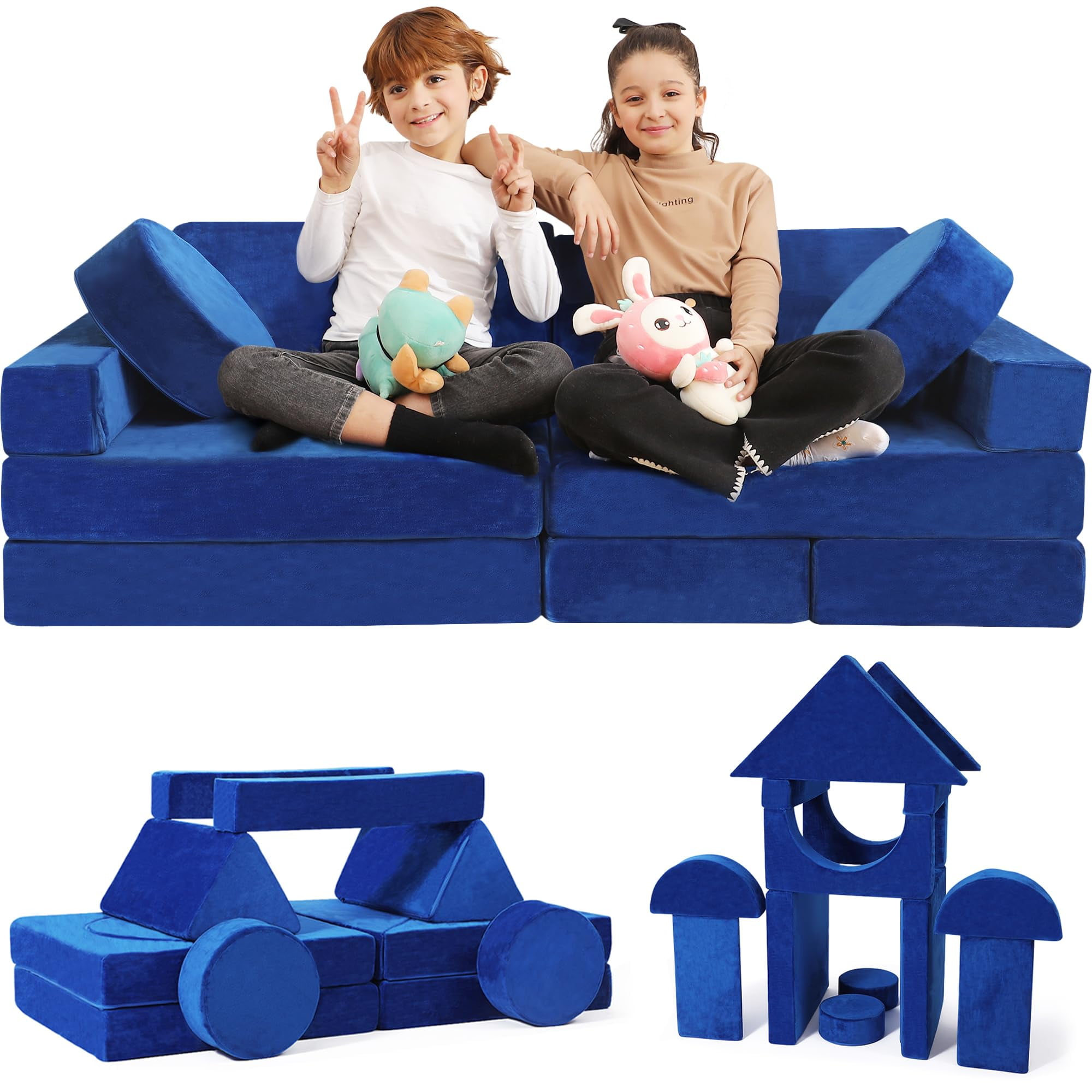 Contour Comfort Kids Couch 14 PC Modular Kids Play Couch Set, Blue ...