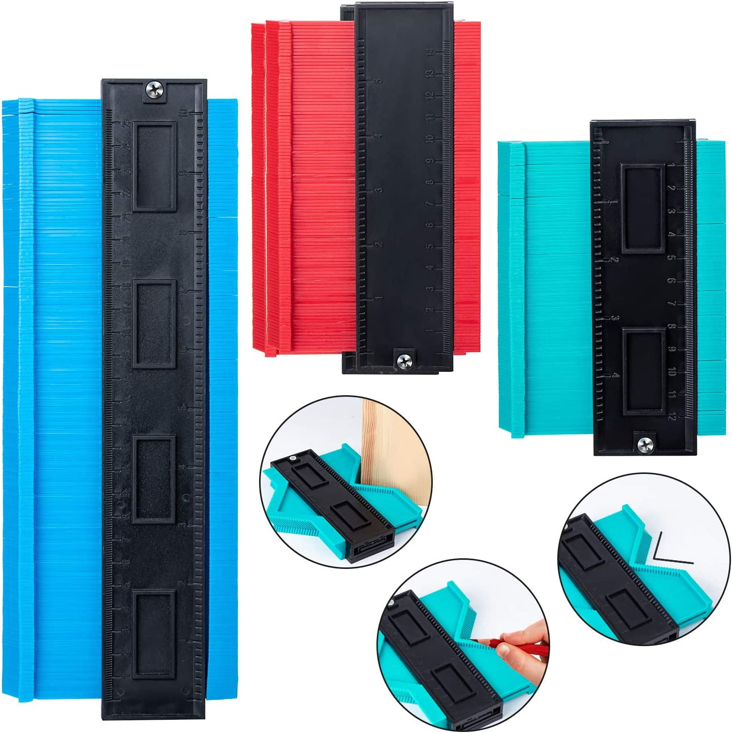 Contour Gauge - 3 Pieces Plastic Profile Gauge Measuring Ruler for Tile ...