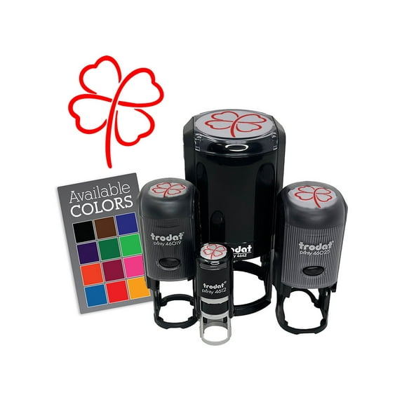 Contour Line Shamrock Four Leaf Clover Self-Inking Rubber Stamp Ink ...