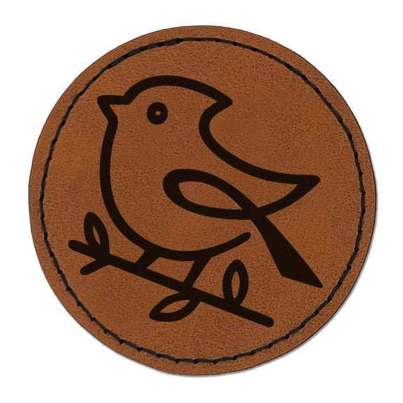 Contour Simple Cardinal Bird On Branch Round Iron-On Engraved Faux ...