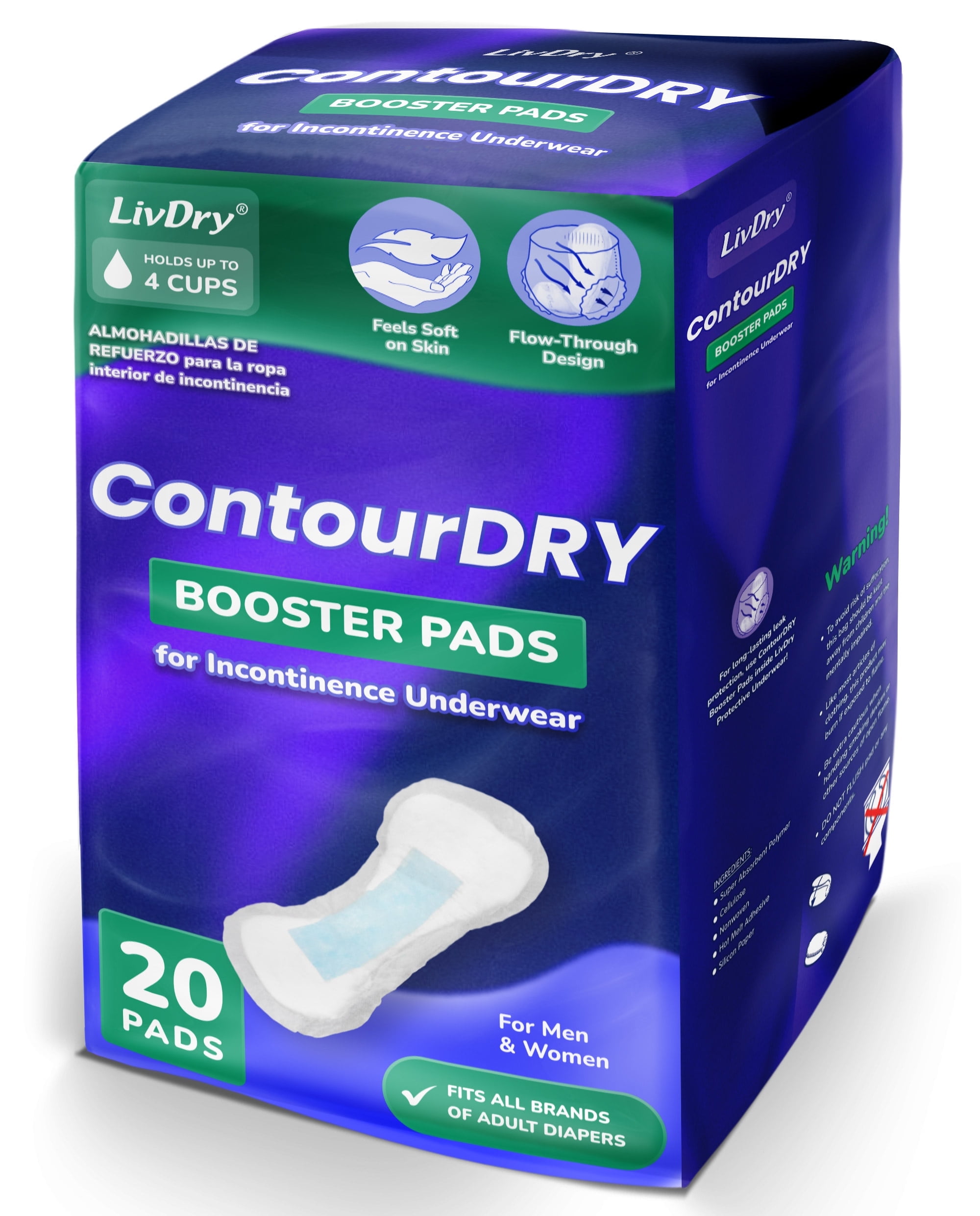 ContourDry Incontinence Booster Pads by LivDry, Comfort Fit, Add Up to ...