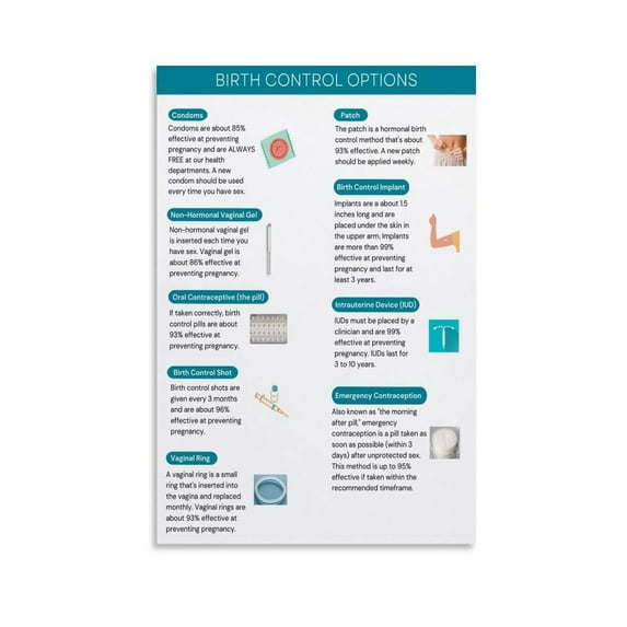 Contraception And Birth Control Guide Science Knowledge Graphic Poster ...