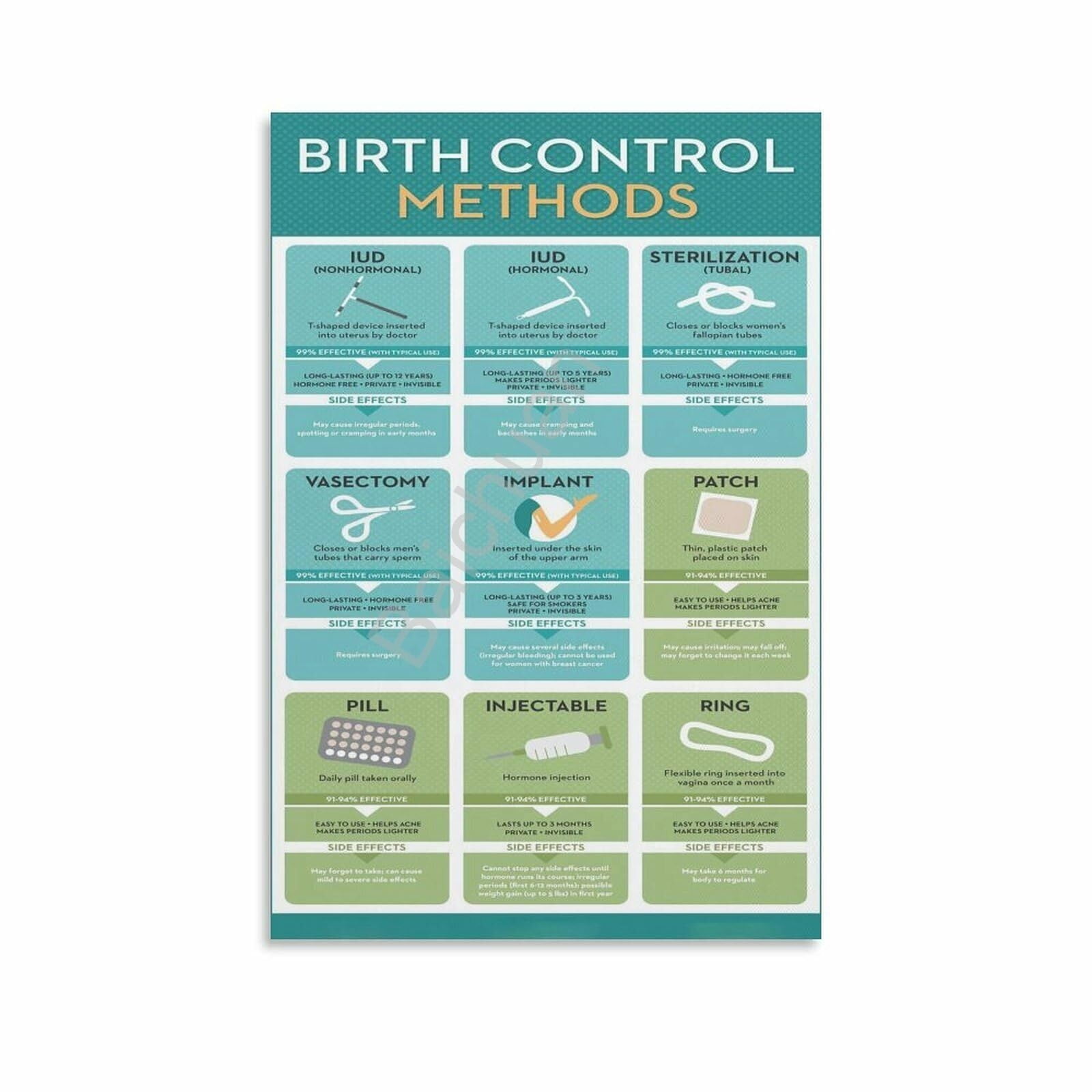 Contraception Birth Control Infographic Poster (12) Canvas Painting ...