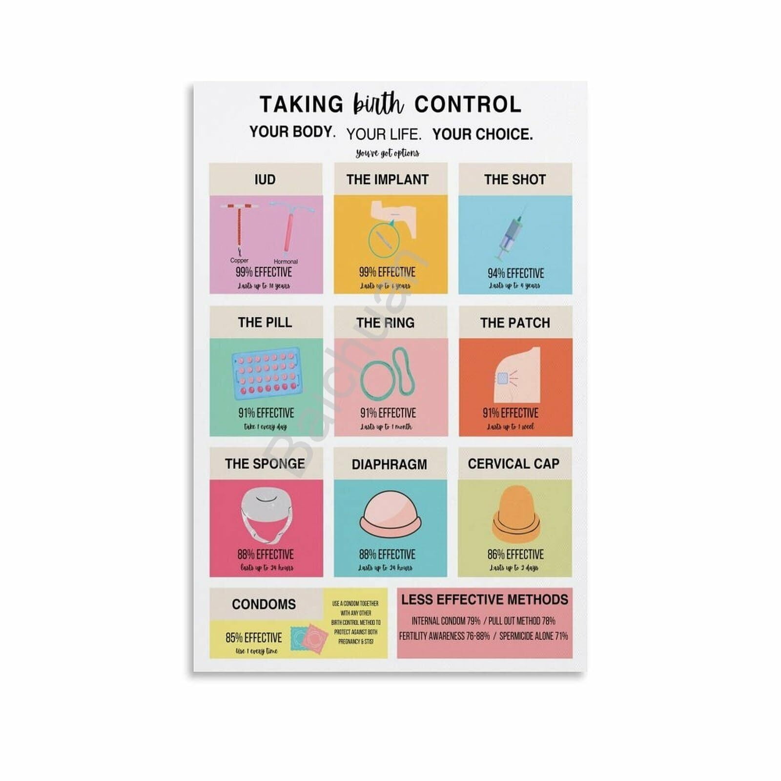Contraception Birth Control Infographic Poster (13) Canvas Painting ...