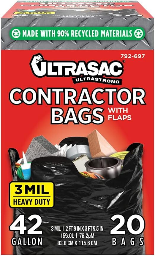Contractor Bags 42 Gallon (20 PACK/w FLAP TIES), 32.75 x 44.5-3 MIL ...