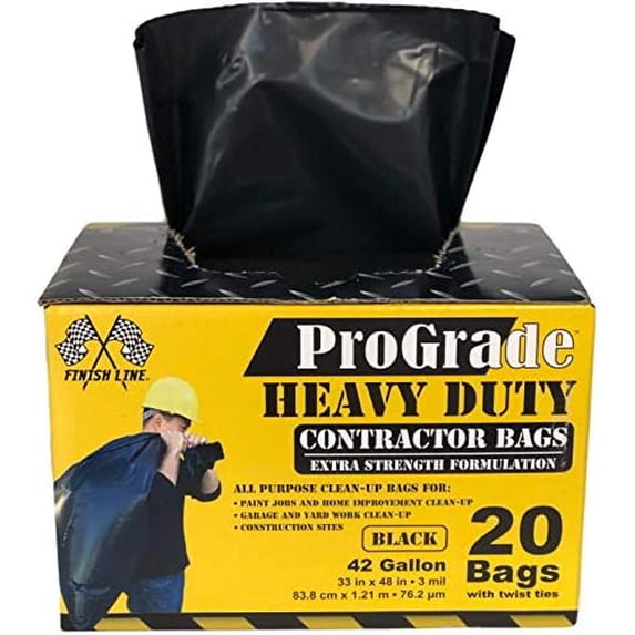 Contractor Garbage Bags 42 Gallon | 20 Trash Bags | Heavy Duty | Black ...