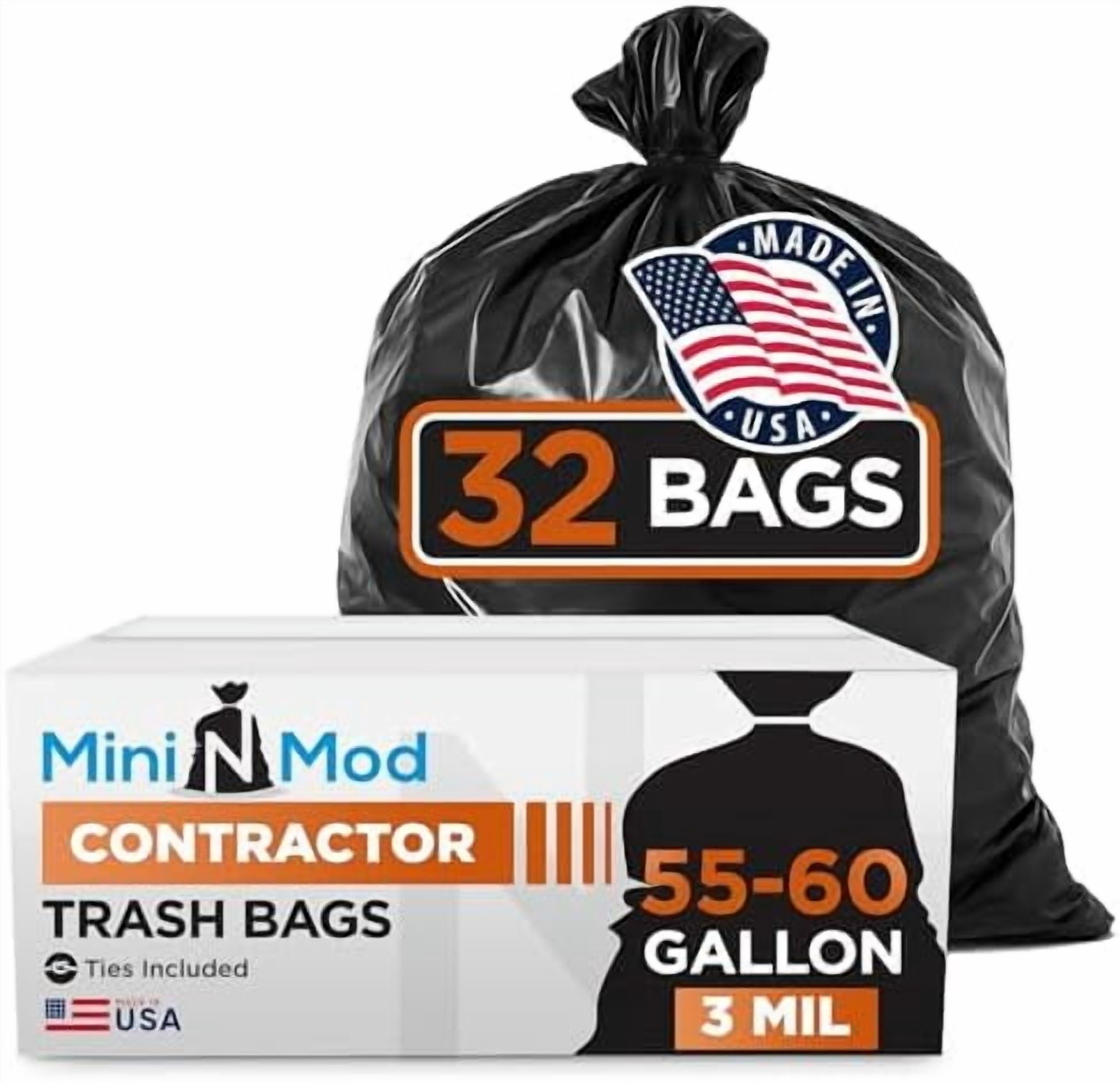 Contractor Garbage Bags 55 Gallon | 32 Count | 3 Mil Construction Bags ...