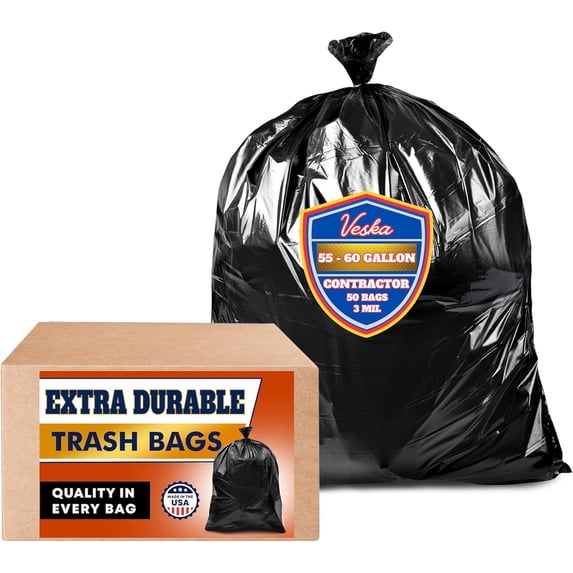 Contractor Garbage Bags 55 Gallon Heavy Duty (MegaValue 50 Bags w/Ties ...