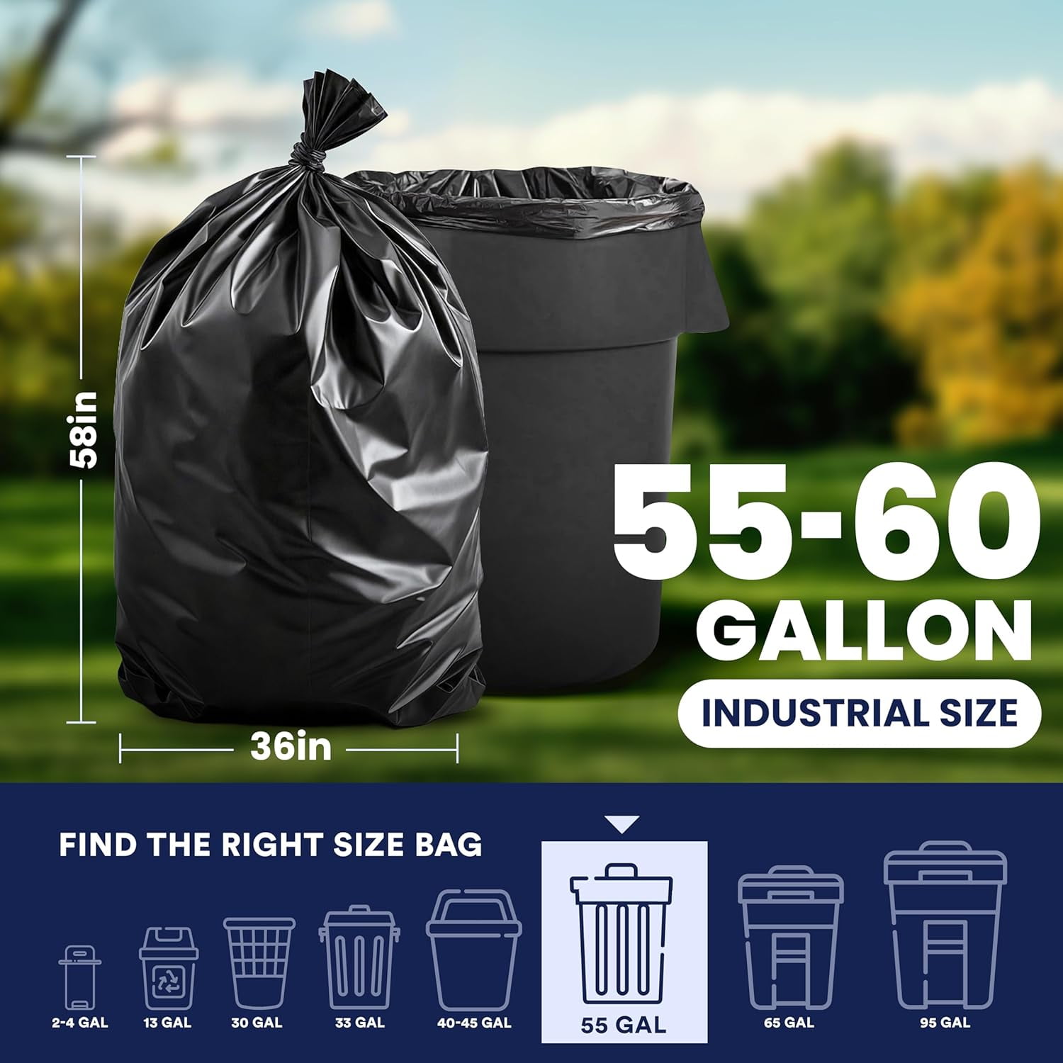 Contractor Garbage Bags: 55 Gallon Trash Bags Heavy Duty, Big Black ...