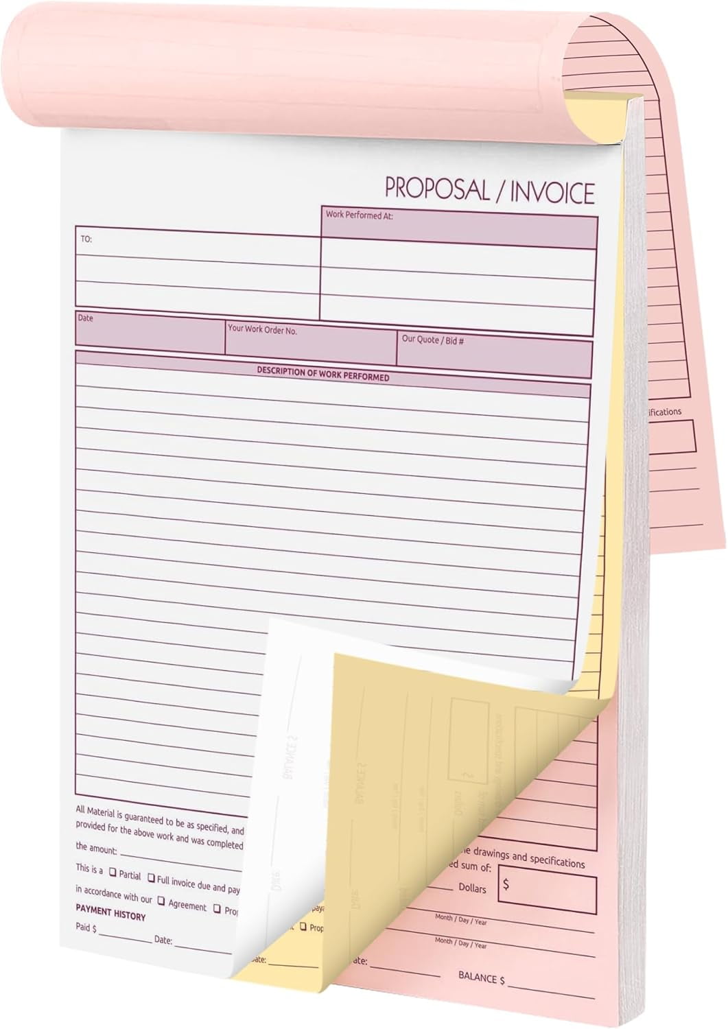 Contractor Invoice Book 8.5 x 11 3 Part Carbonless Triplicate Invoices ...