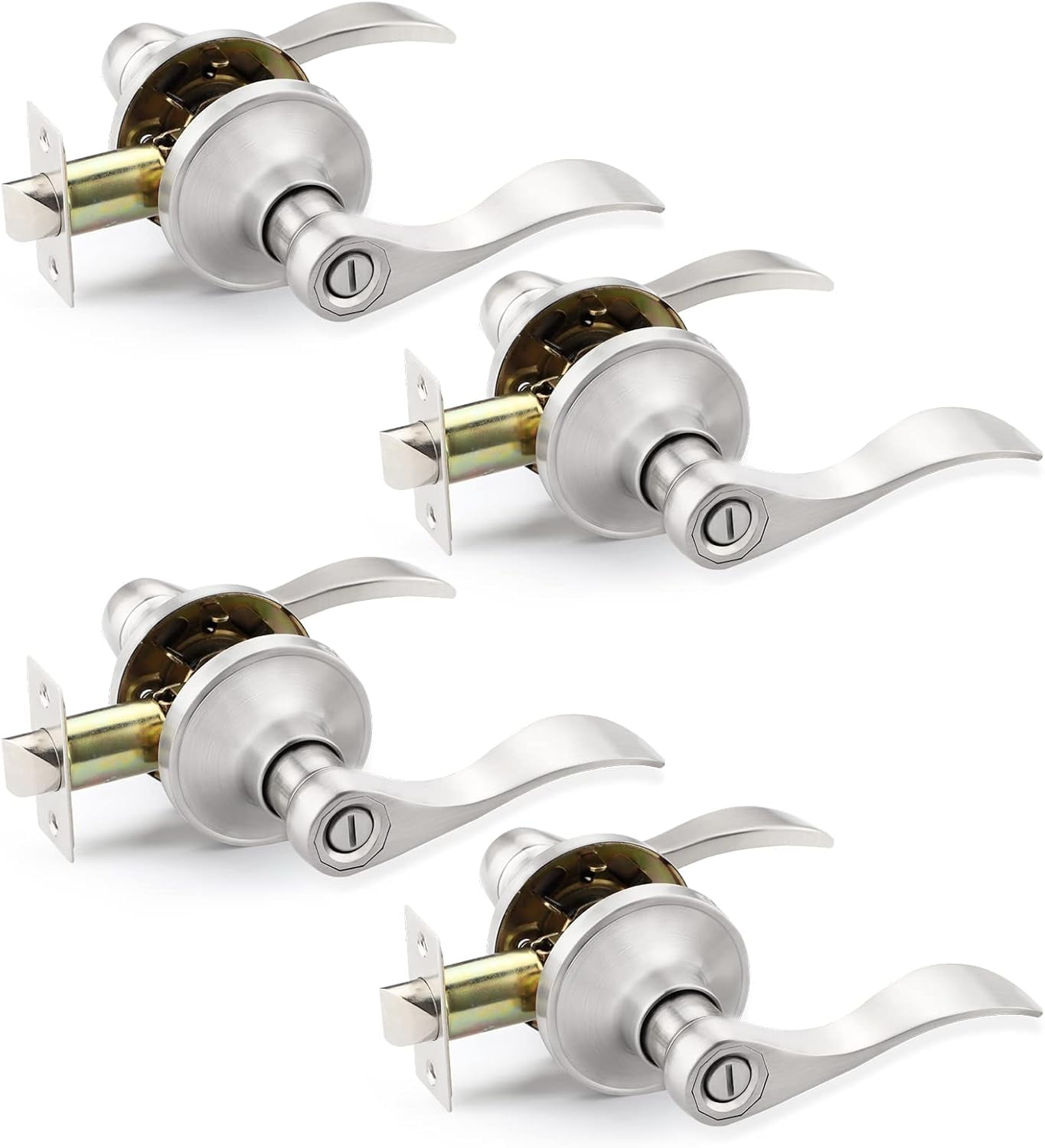 The Contractor Pack of 4, Brushed Nickel Door Knobs Levers Privacy ...