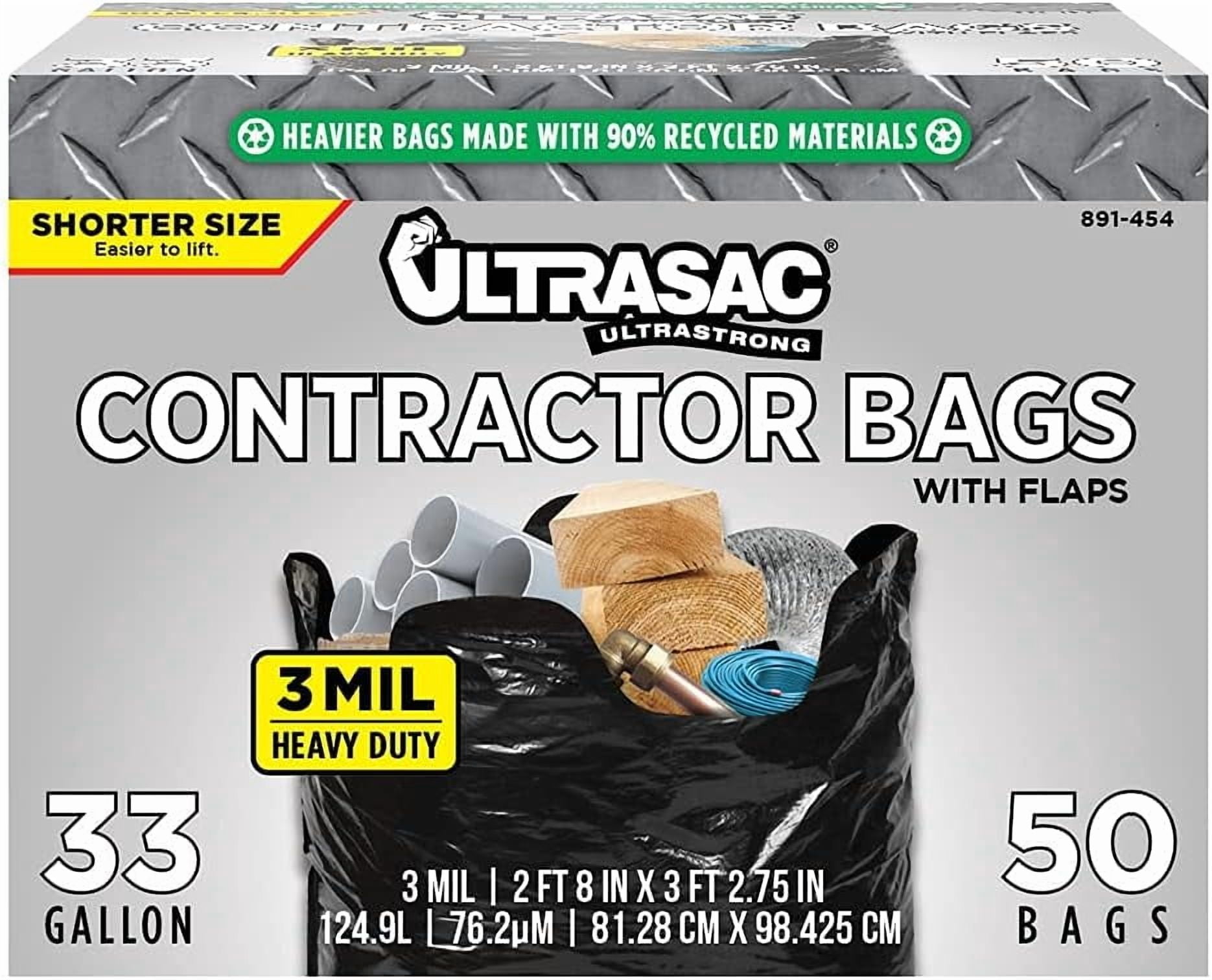 Contractor Trash Bags - (50 Pack/w Ties) - Heavy Duty 3 MIL Thick, 39 ...