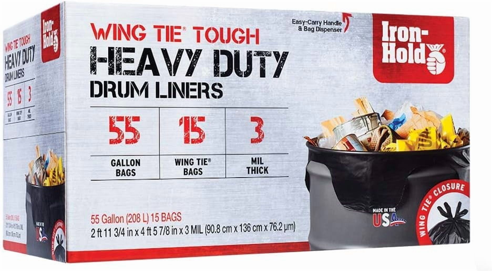 Contractor Trash Bags - 55 Gallon, 15 Bags, Wing Tie Closure, 3 MIL ...