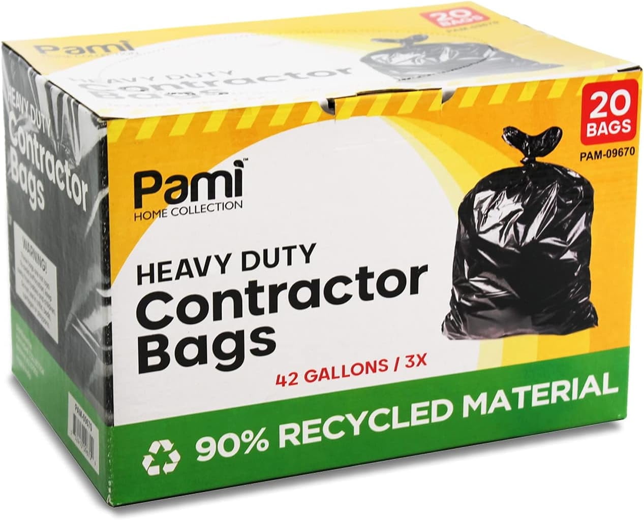PAMI Contractor Garbage Bags Large Heavy Duty Trash Bags, 42 gal Black ...
