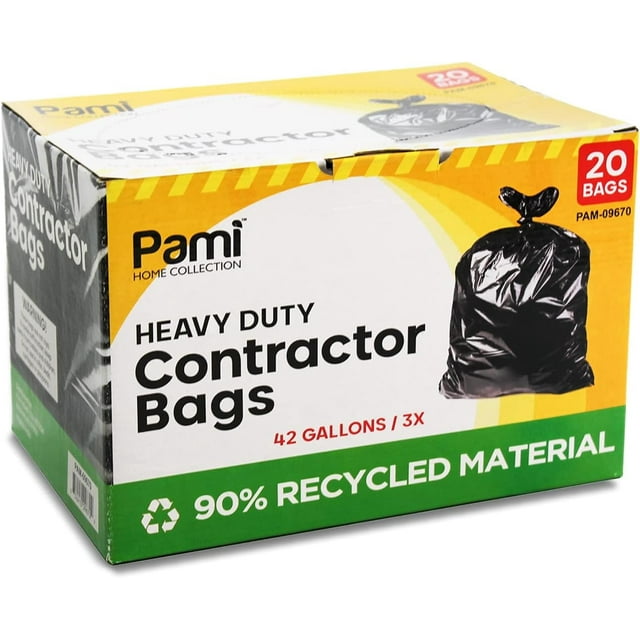 PAMI Contractor Garbage Bags Large Heavy Duty Trash Bags, 42 gal Black ...
