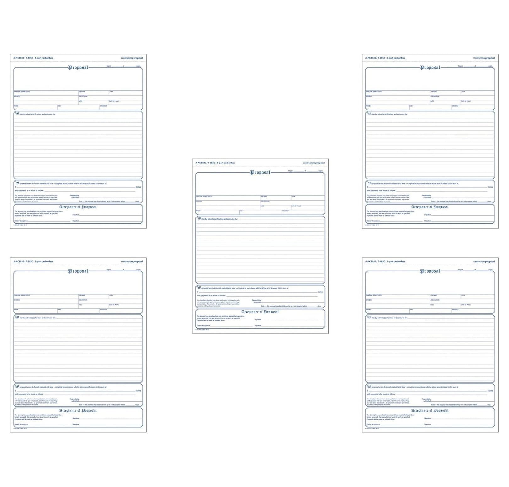 Contractor's Proposal Forms, 8.5 x 11.44 Inch, 3-Part, Carbonless, 50 ...