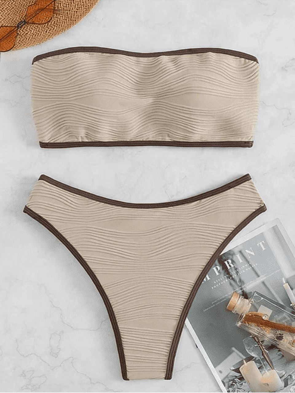 Contrast Binding Bandeau Bikinis 2023 Women Sexy Thong Swimsuit Push Up
