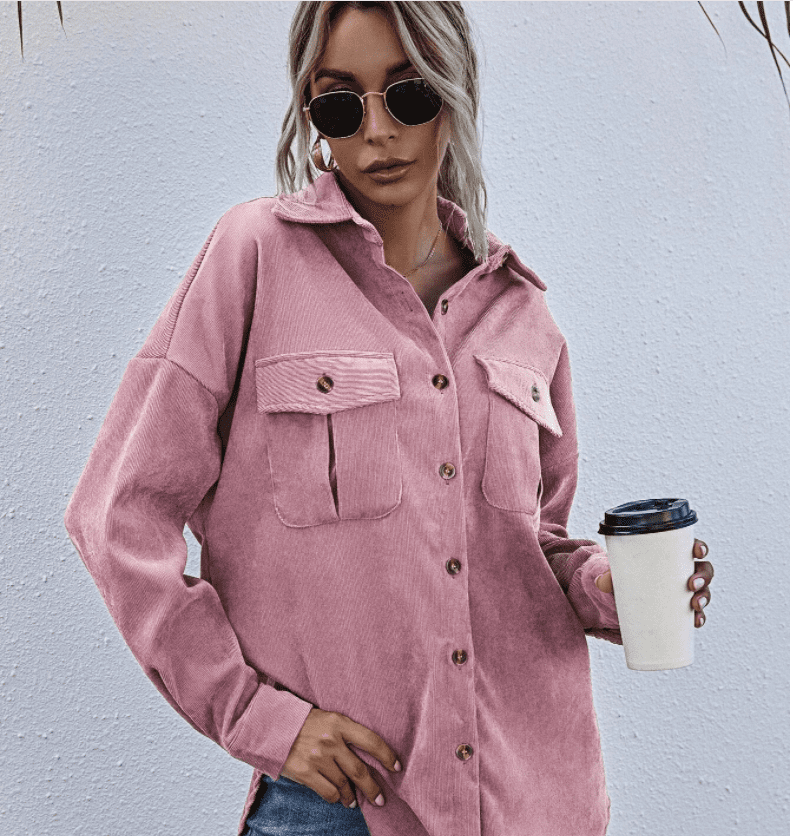 Contrast Button Up Flap Pocket Long Sleeve Overshirt for Women ...