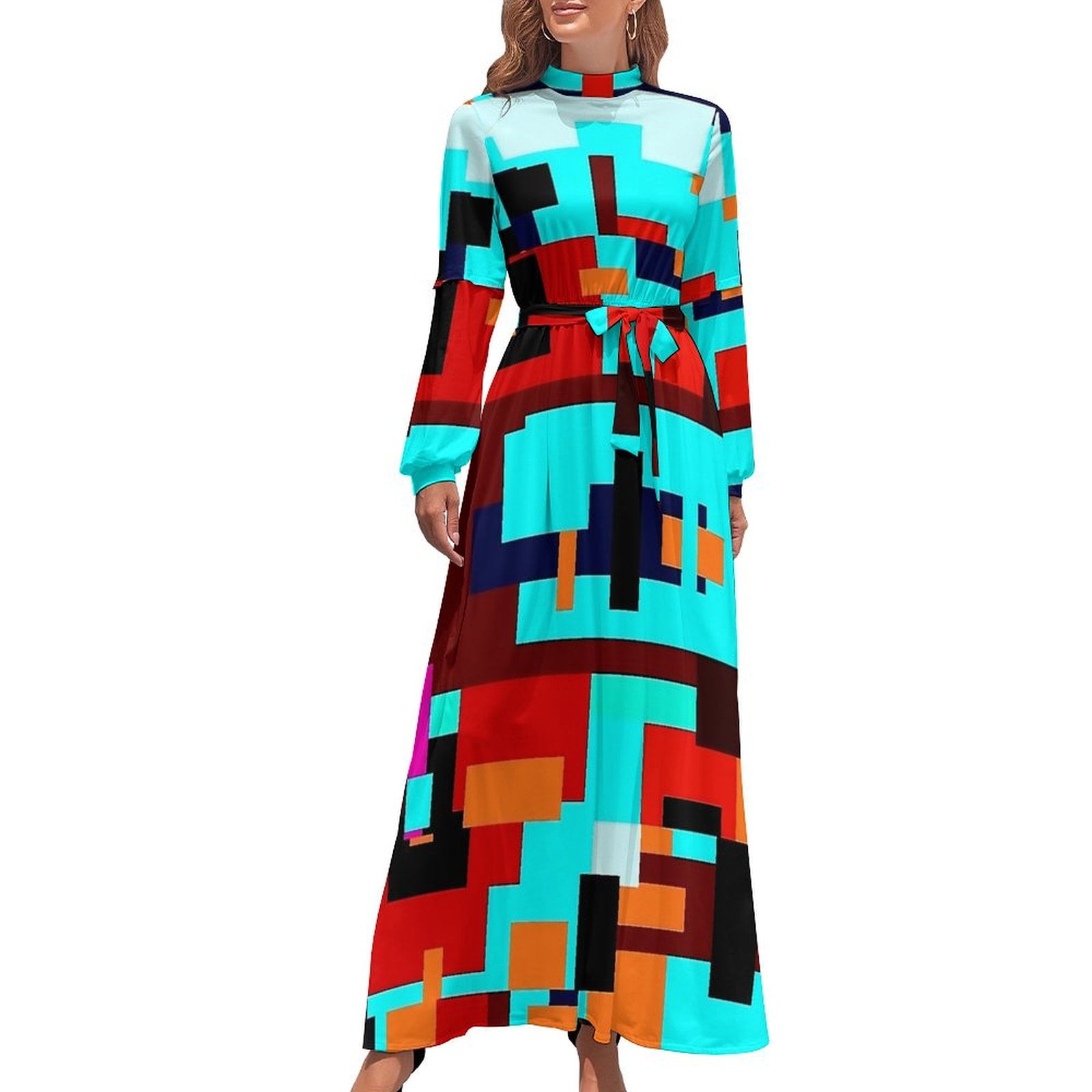 Contrast Color Dress Colorful Psychedelic Kawaii Design Maxi Dress High ...