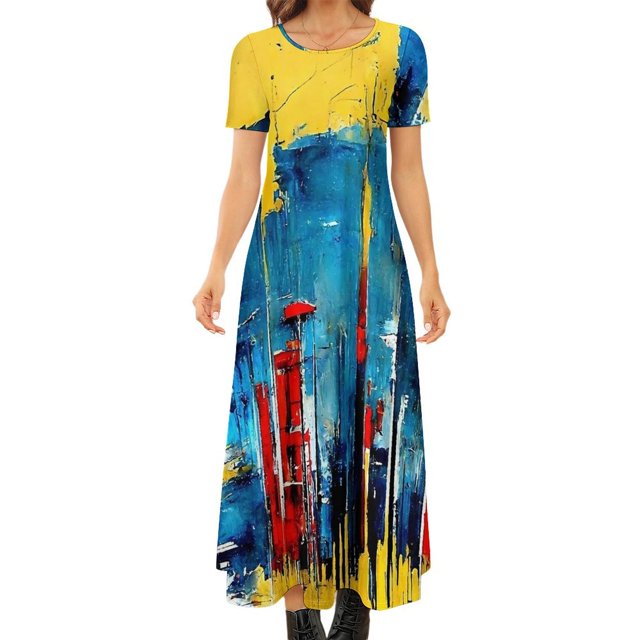 Contrast Color Dress Ethnic Geometric Triangles Retro Maxi Dress Short ...