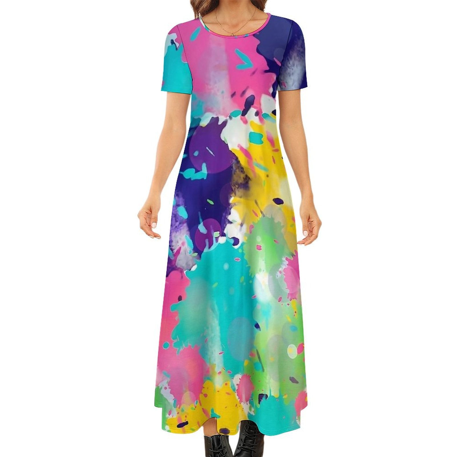 Contrast Color Dress Ethnic Geometric Triangles Retro Maxi Dress Short ...