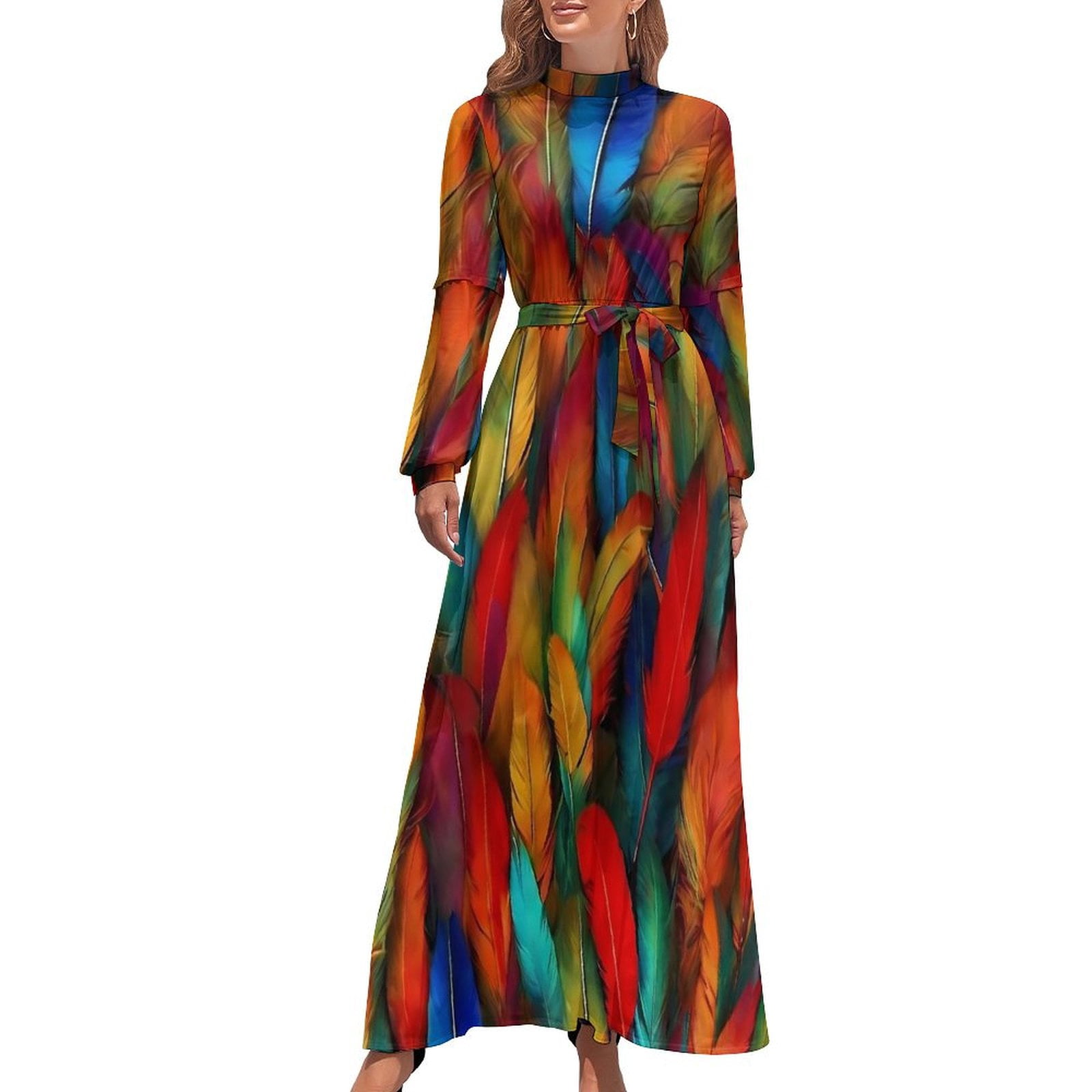 Contrast Color Dress Ethnic Geometric Triangles Trendy Maxi Dress ...