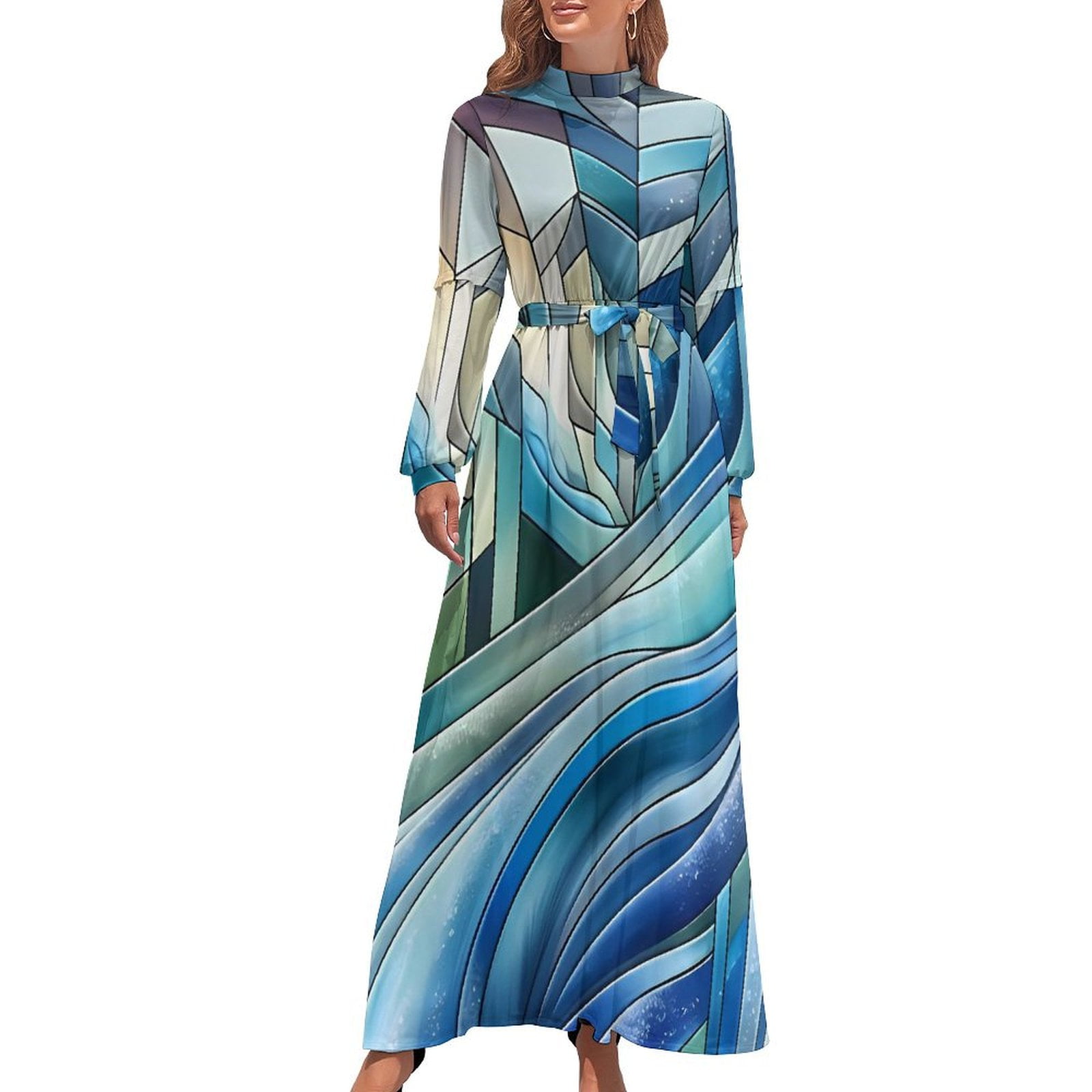 Contrast Color Dress Ethnic Geometric Triangles Trendy Maxi Dress ...