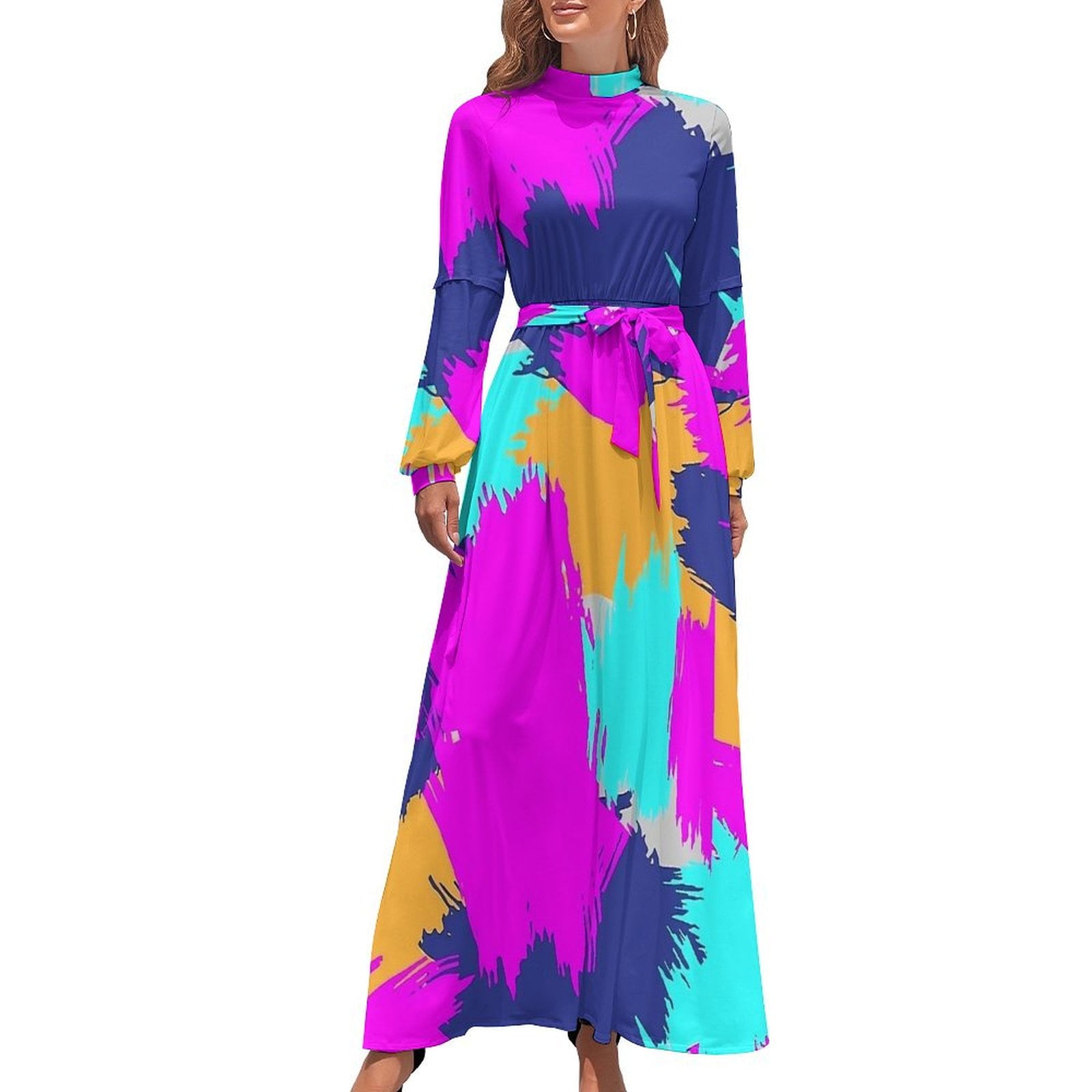 Contrast Color Dress Ethnic Triangles Trendy Maxi Dress Street Style ...