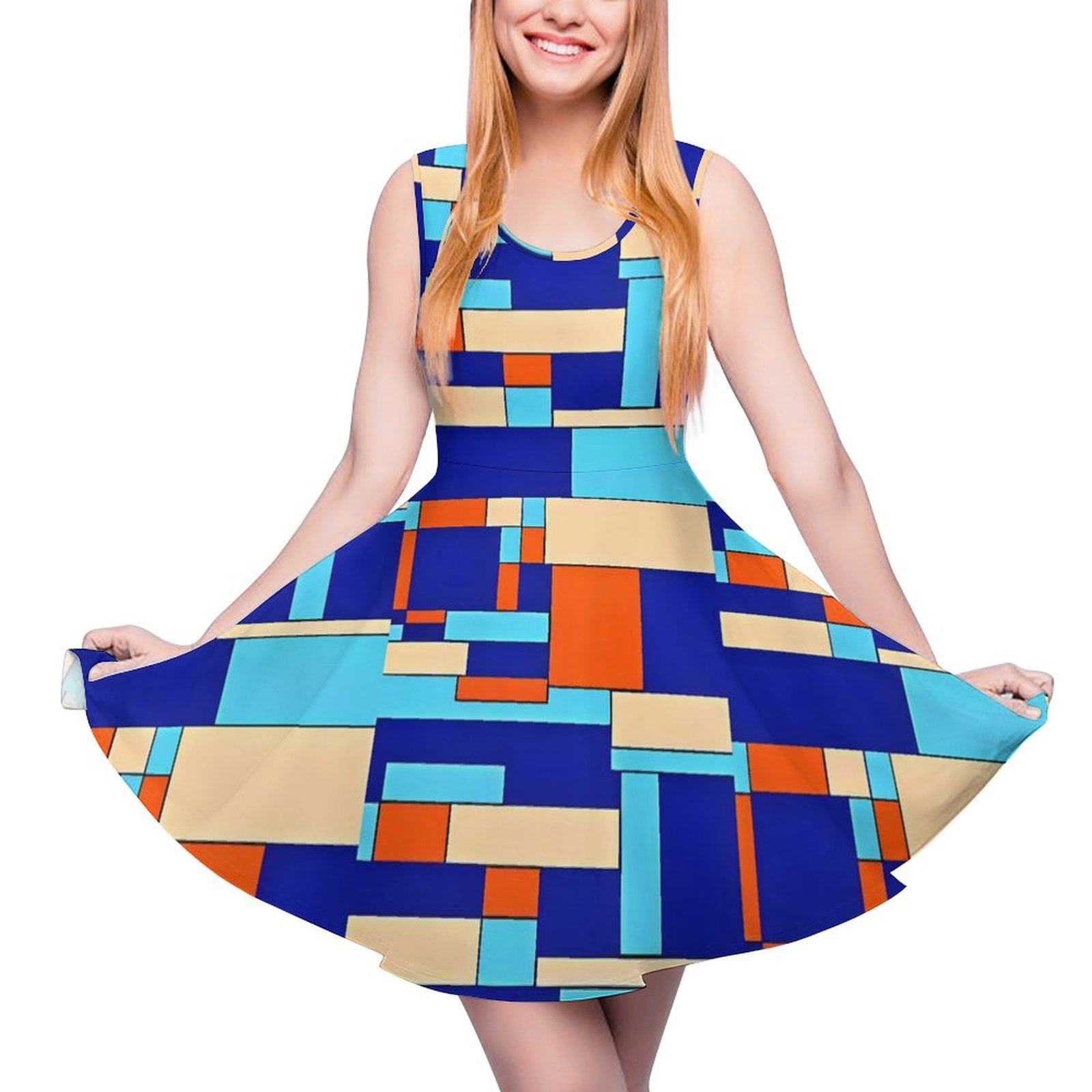 Contrast Color Dress Sleeveless Box Print Korean Fashion Dresses Spring ...