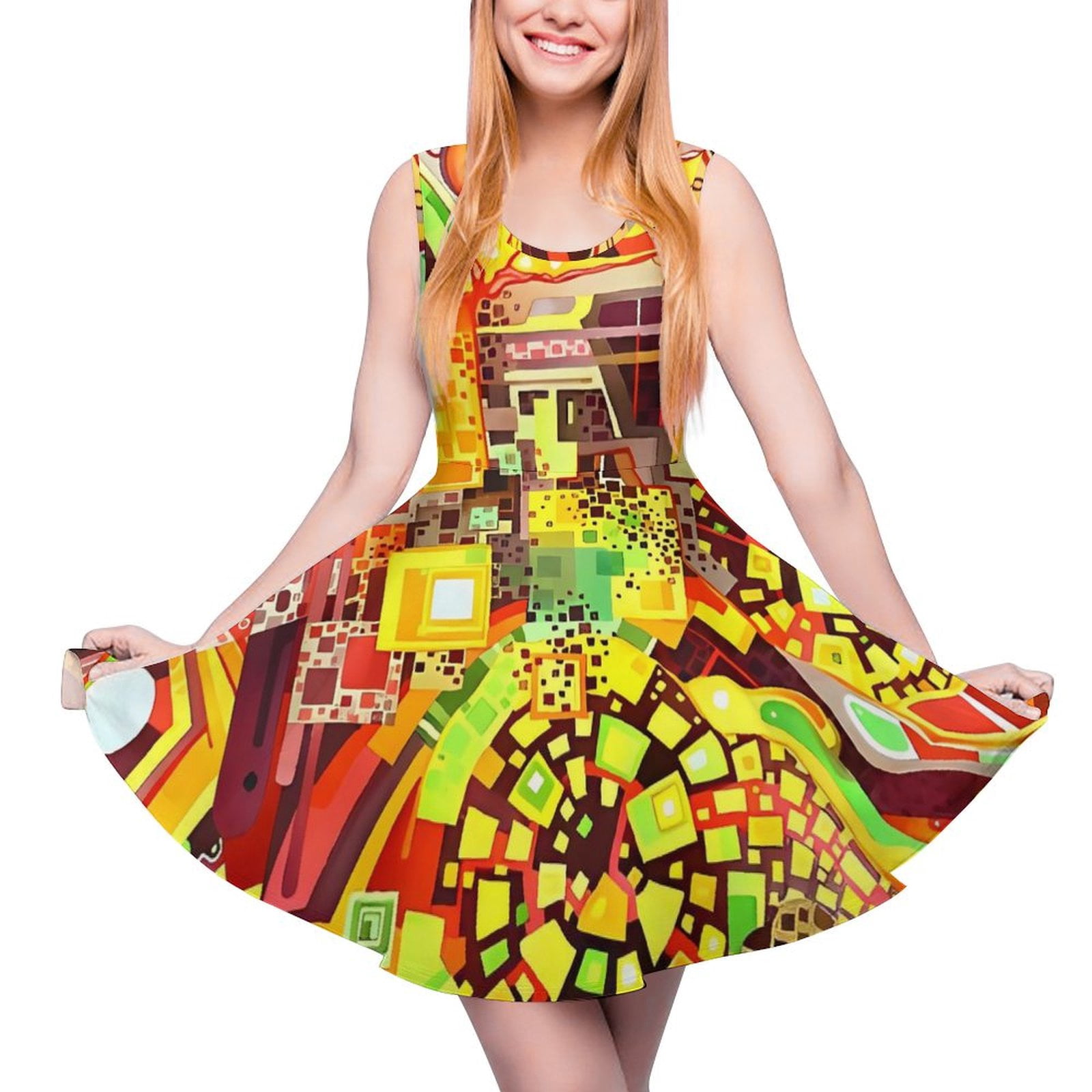 Contrast Color Dress Sleeveless Box Print Korean Fashion Dresses Spring ...