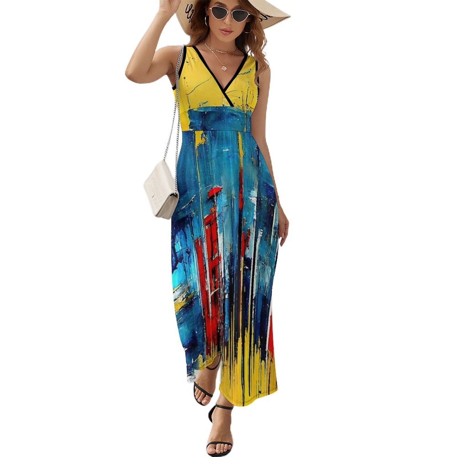 Contrast Color Dress Summer Geometry Print Street Wear Beach Long ...