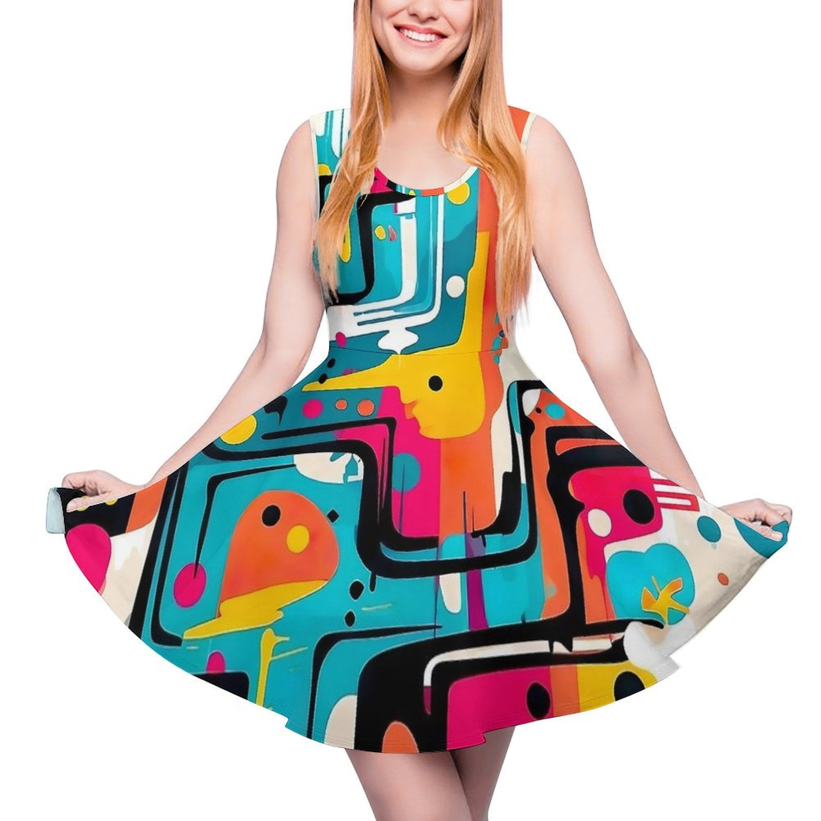 Contrast Color Dress Watercolor Painting Pretty Dresses High Waist ...