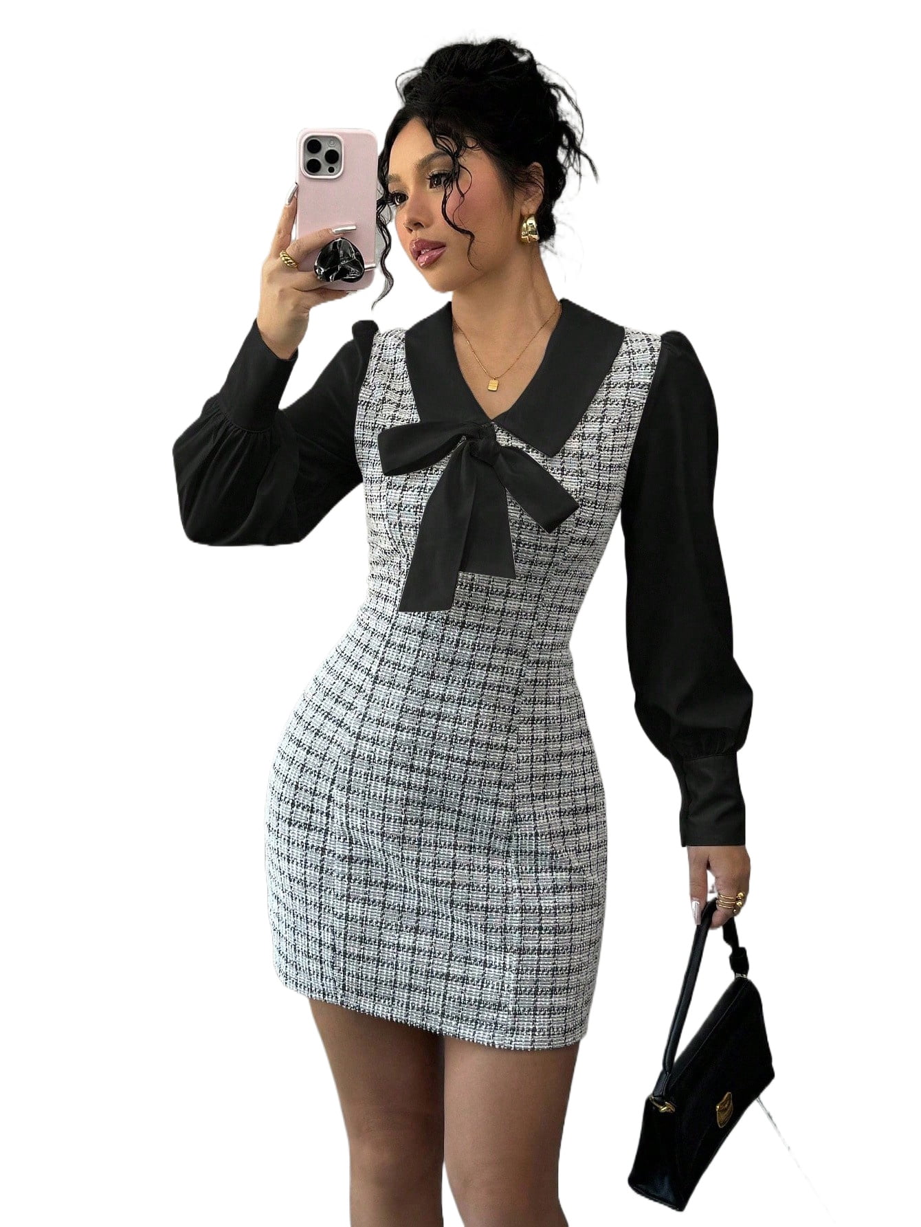 Contrast Color Fabric Patchwork Bow Decor 2 In 1 Elegant Romantic Women ...