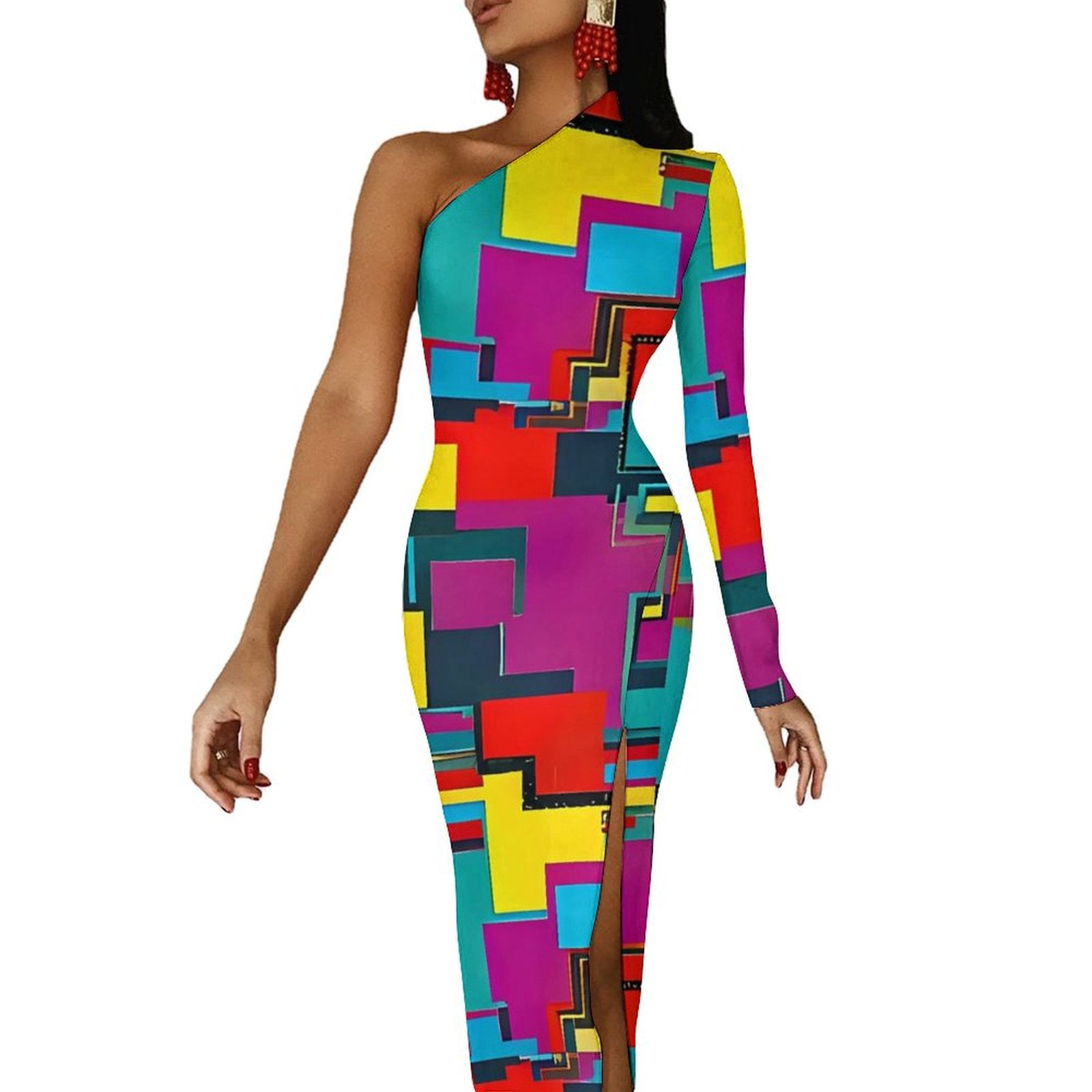 Contrast Color Long Dress Female Swirls Print Aesthetic Maxi Dress ...