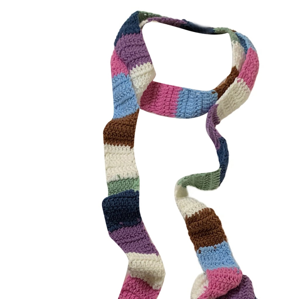 Contrast Color Striped Narrow Scarf for Women Knitted Long Skinny ...