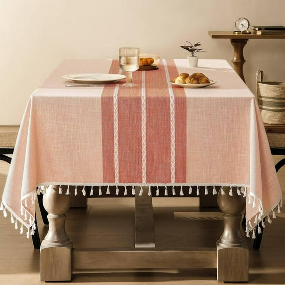 Contrast Linen Table Cloth Rectangle Table Cloths 60x104 Inch Orange ...