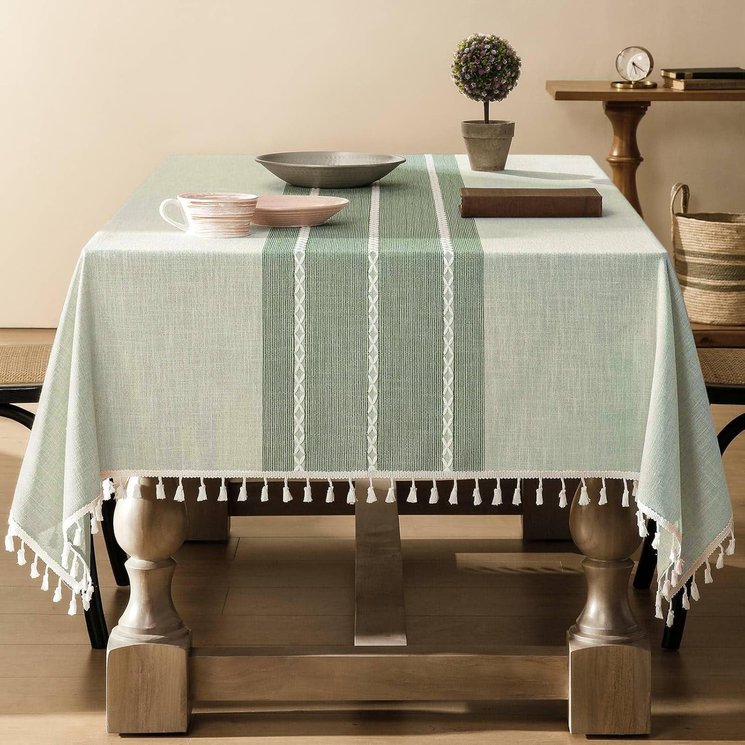 Contrast Linen Table Cloth Rectangle Table Cloths 60x120 Inch Green ...