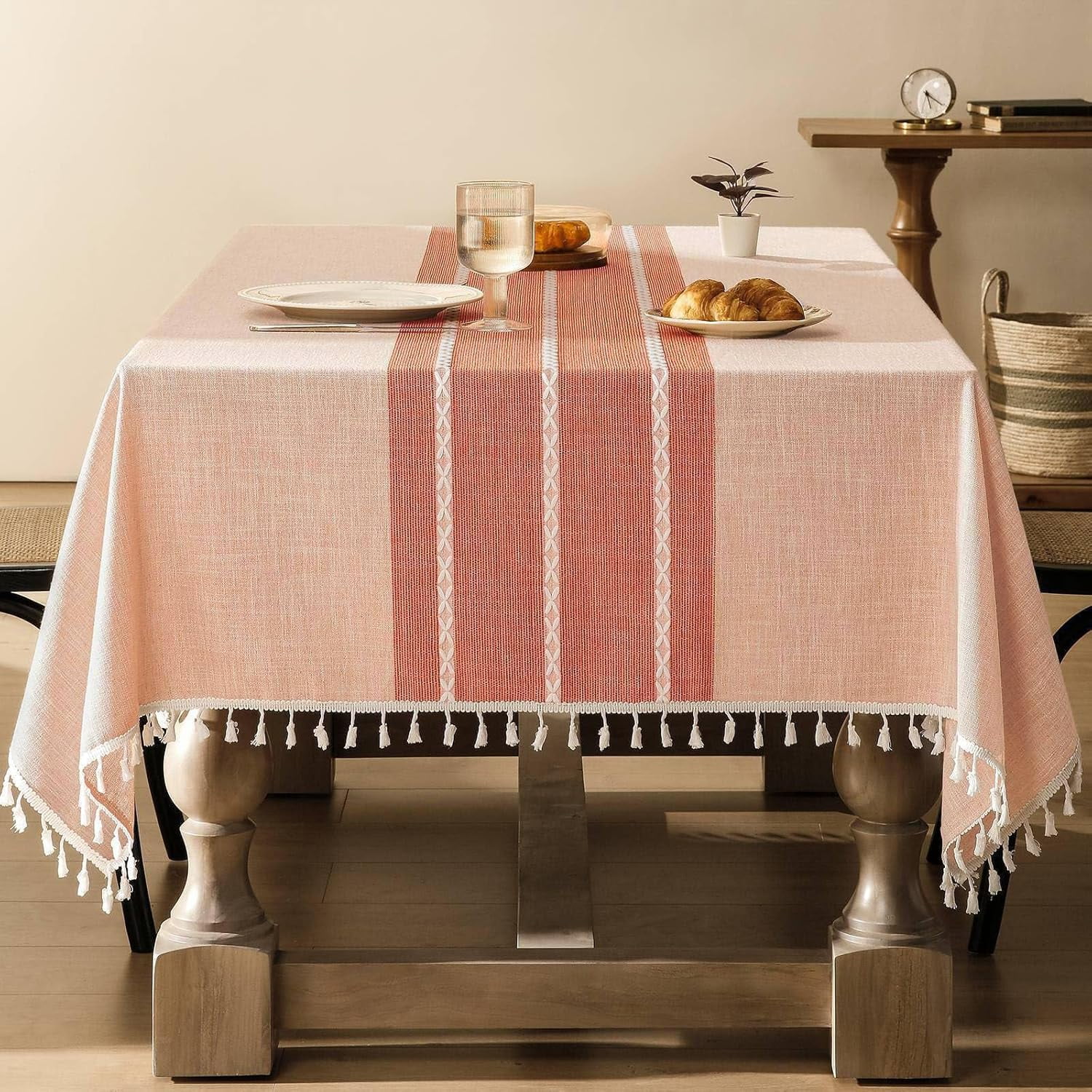 Contrast Linen Tablecloth Rectangular Tablecloth 152.4 x 264.4 cm ...