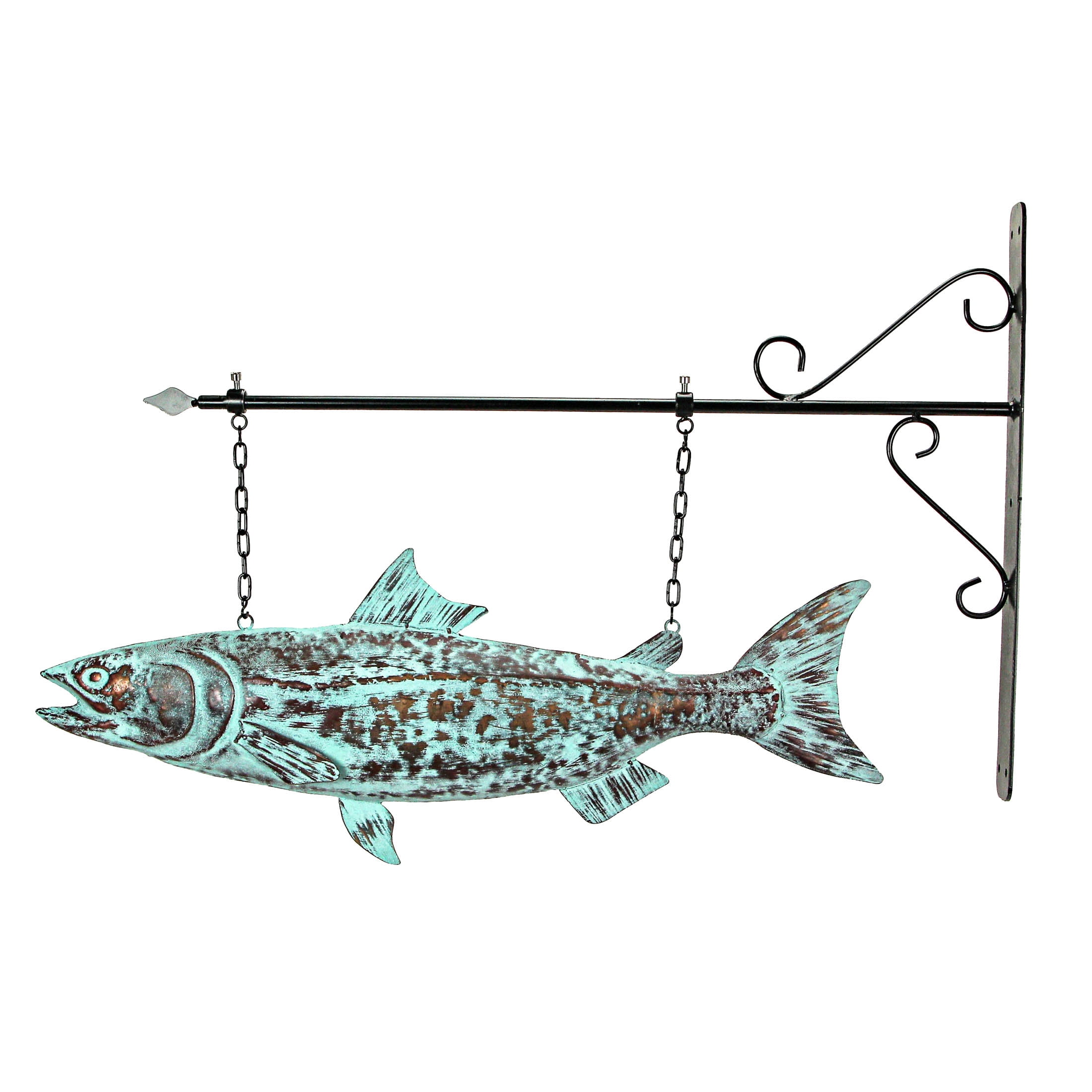 Contrast Metal Verdigris Copper Salmon Wall Bracket Hanging Sculpture ...