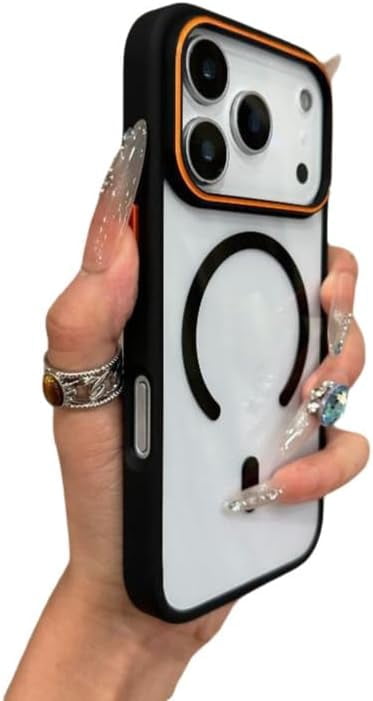 Contrast Orange Color Camera Frame Clear Magnetic Phone Case for iPhone ...