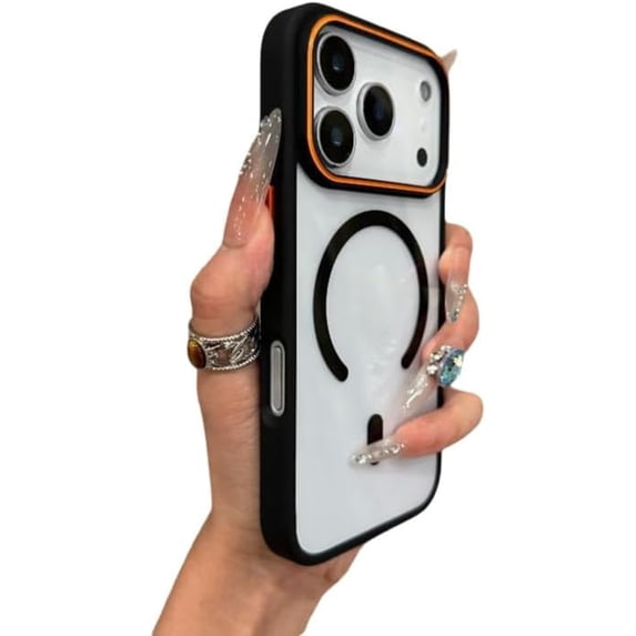 Contrast Orange Color Camera Frame Clear Magnetic Phone Case for iPhone ...