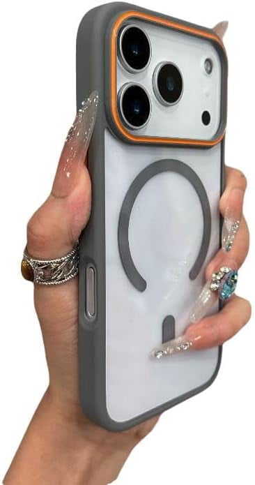 Contrast Orange Color Camera Frame Clear Magnetic Phone Case for iPhone ...
